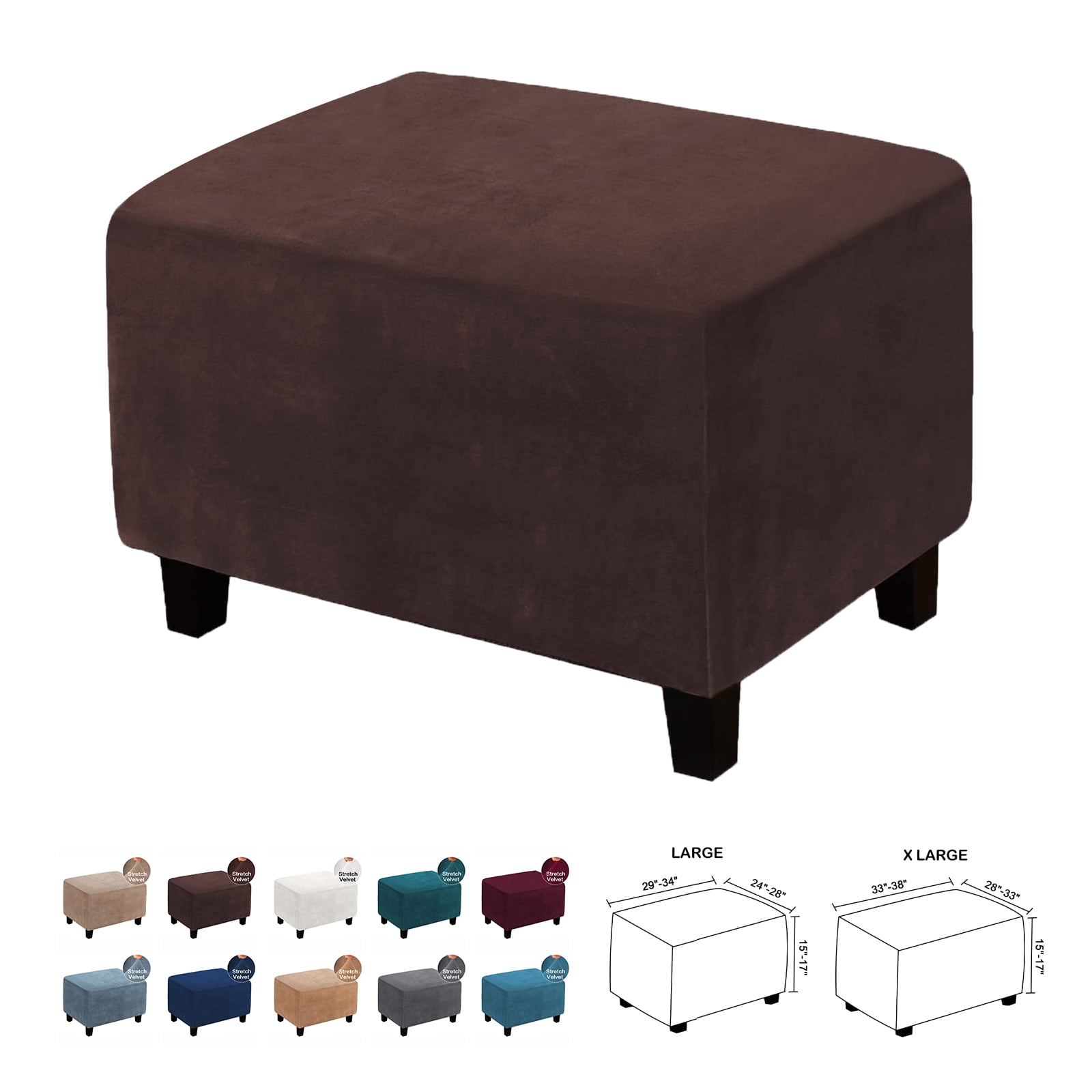 CJC Velvet Ottoman Cover, Stretch Storage Ottoman Slipcover, Rectangle ...