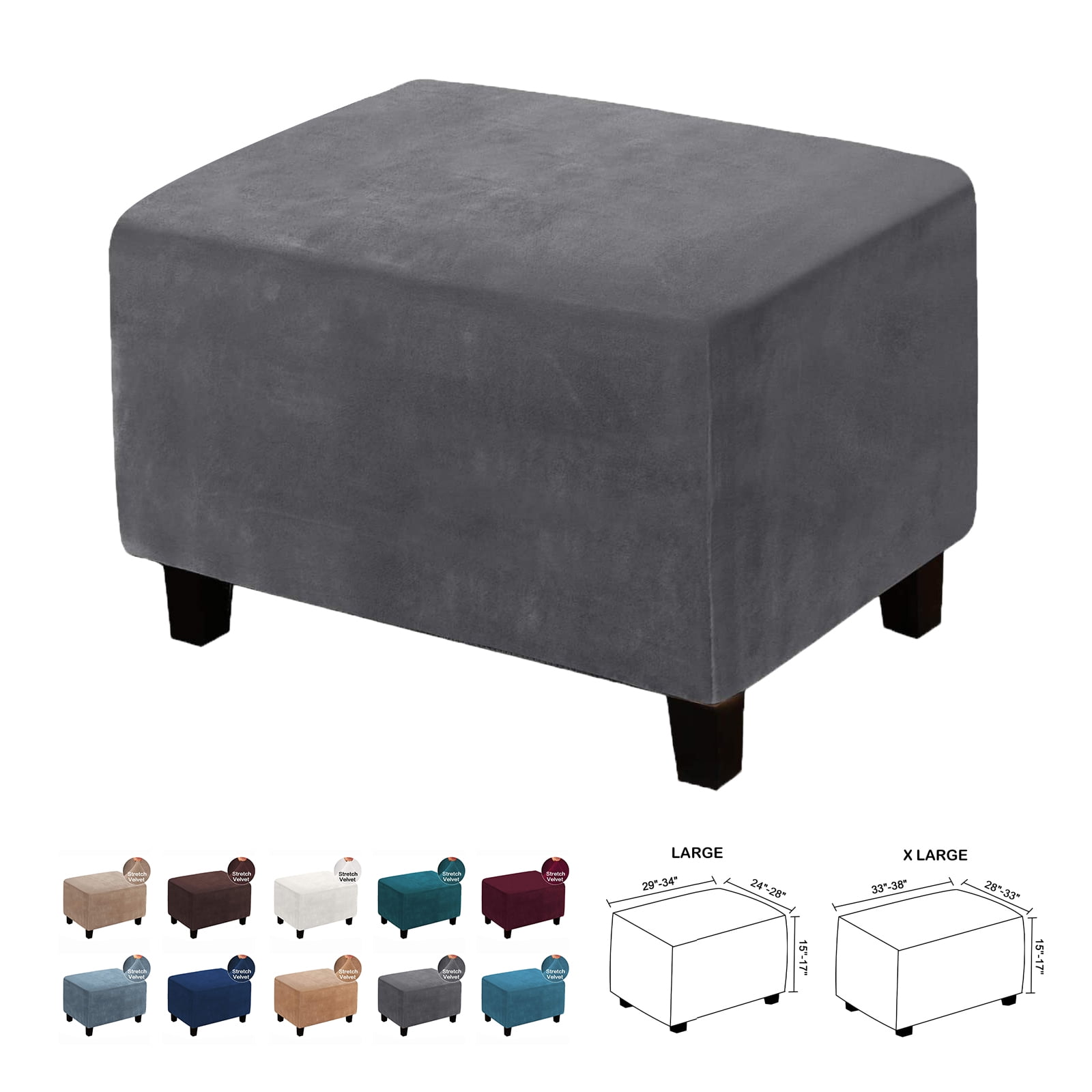 CJC Stretchable Velvet Ottoman Cover, XL Foot Stool Slipcover ...