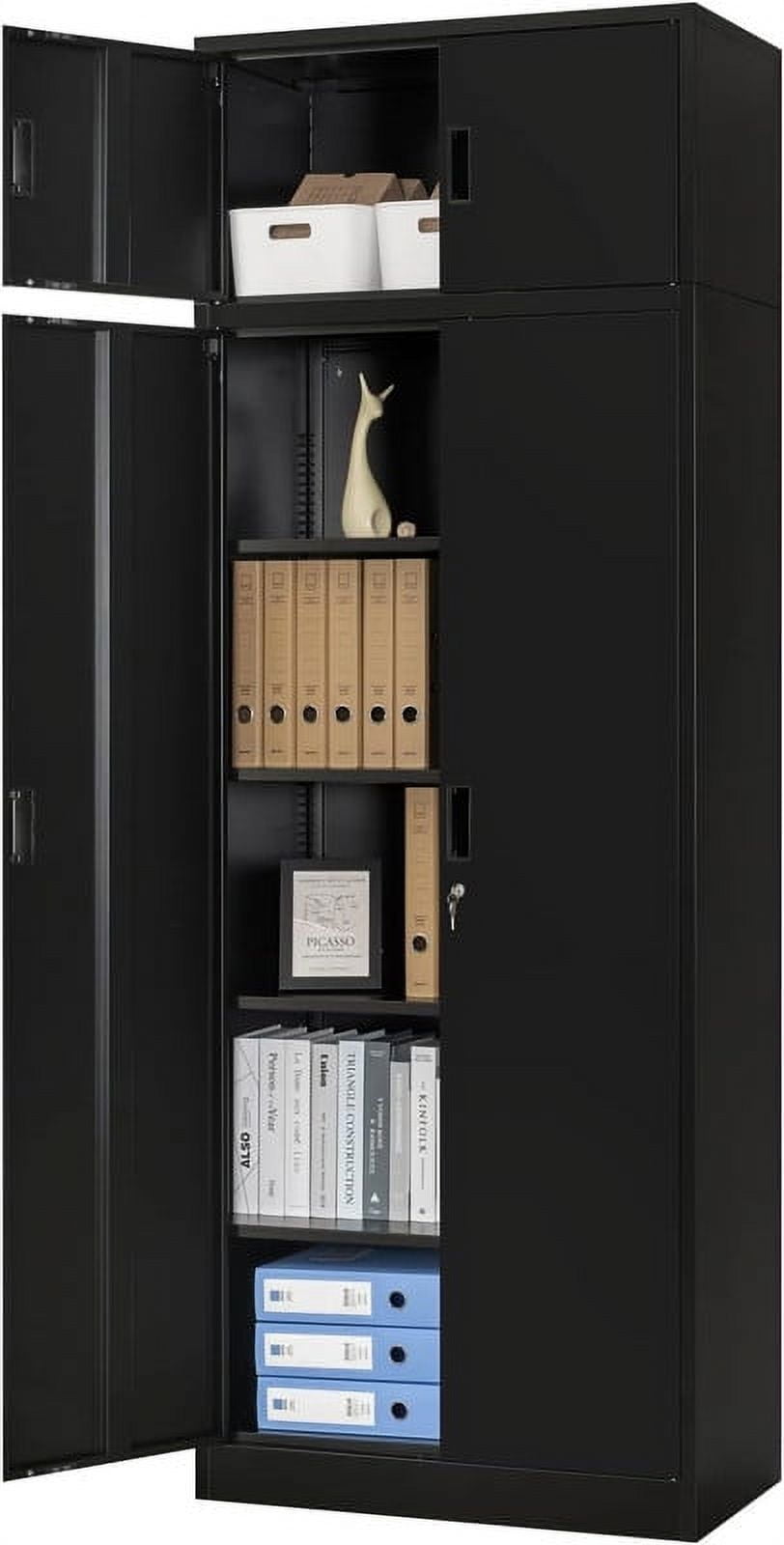 CJF 87“H Black Storage Cabinet, Tall Steel, Adjustable Shelves, Home ...