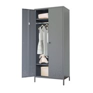 Hodedah Two Door Wardrobe with Two Drawers and Hanging Rod, Cherry ...