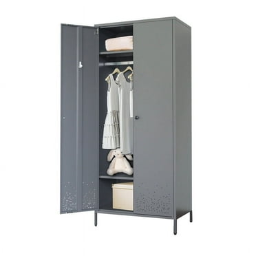 SOLAURA 71" Tall Metal Armoire Wardrobe Cabinet with 2 Doors, Wardrobe ...
