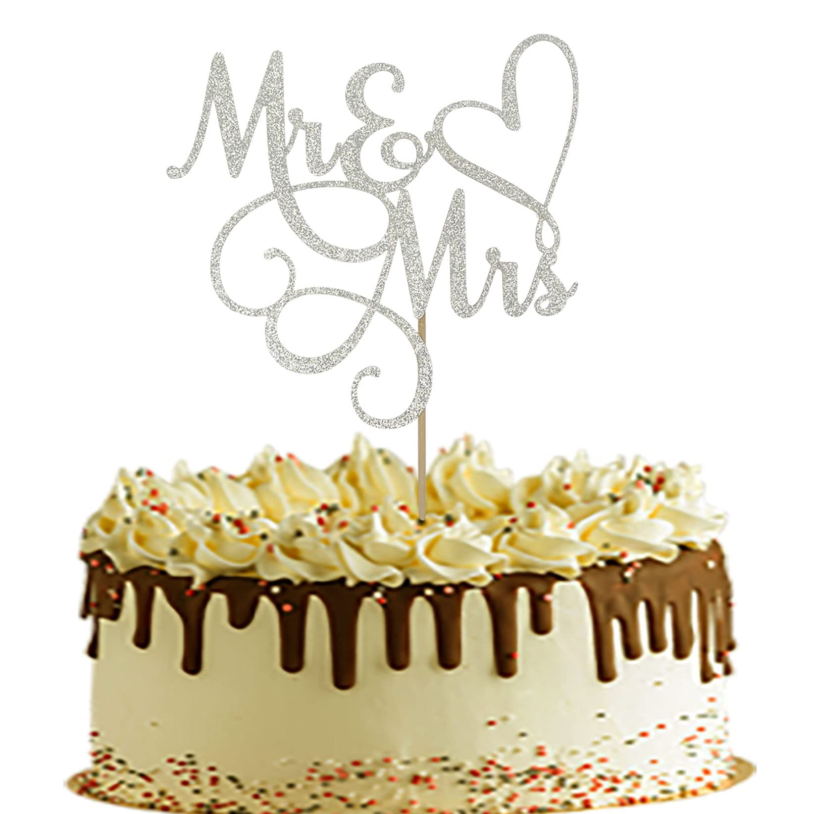 CJIEMJN Silver Glitter Mr & Mrs RST1 Cake Topper - Wedding / Engagement / Wedding Anniversary ...