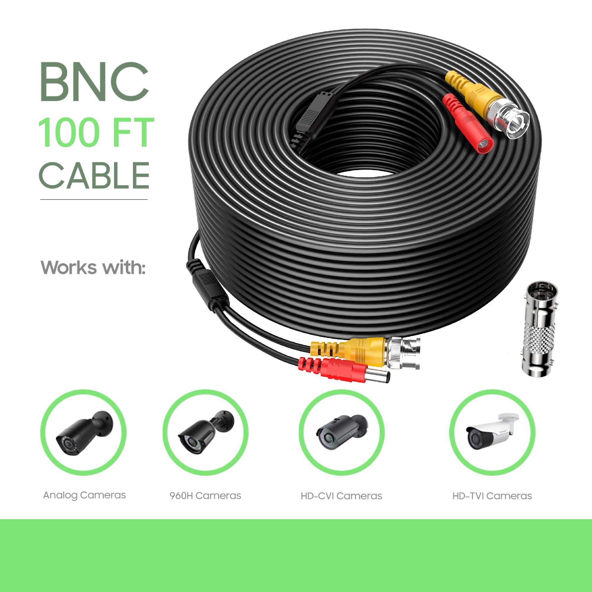 CJP-Geek 100FT 2-in-1 BNC Video Power Cable/Wire,Weatherproof Practical ...