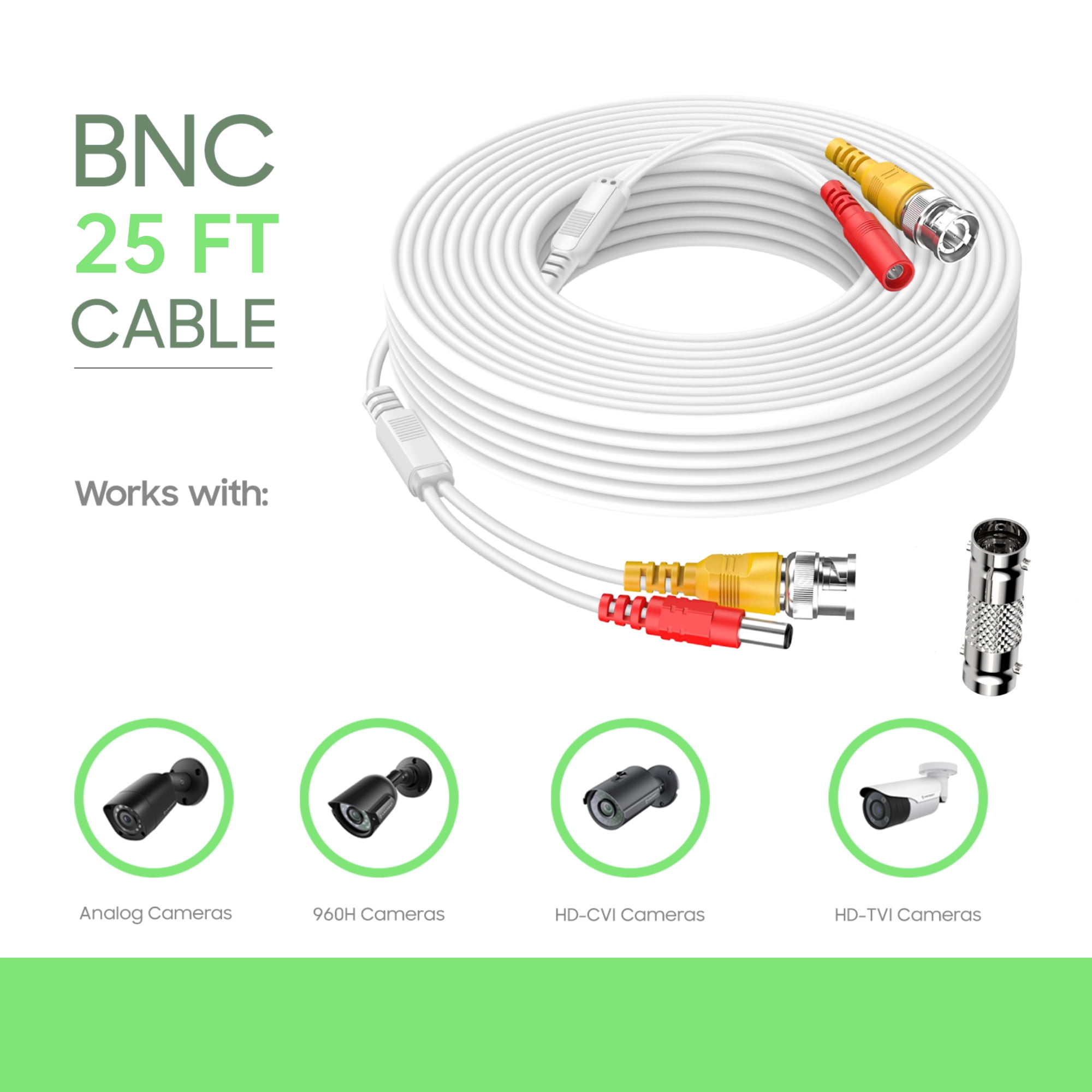 CJP-Geek 25FT White Siamese Pre-Made Video And Power Universal Wire ...