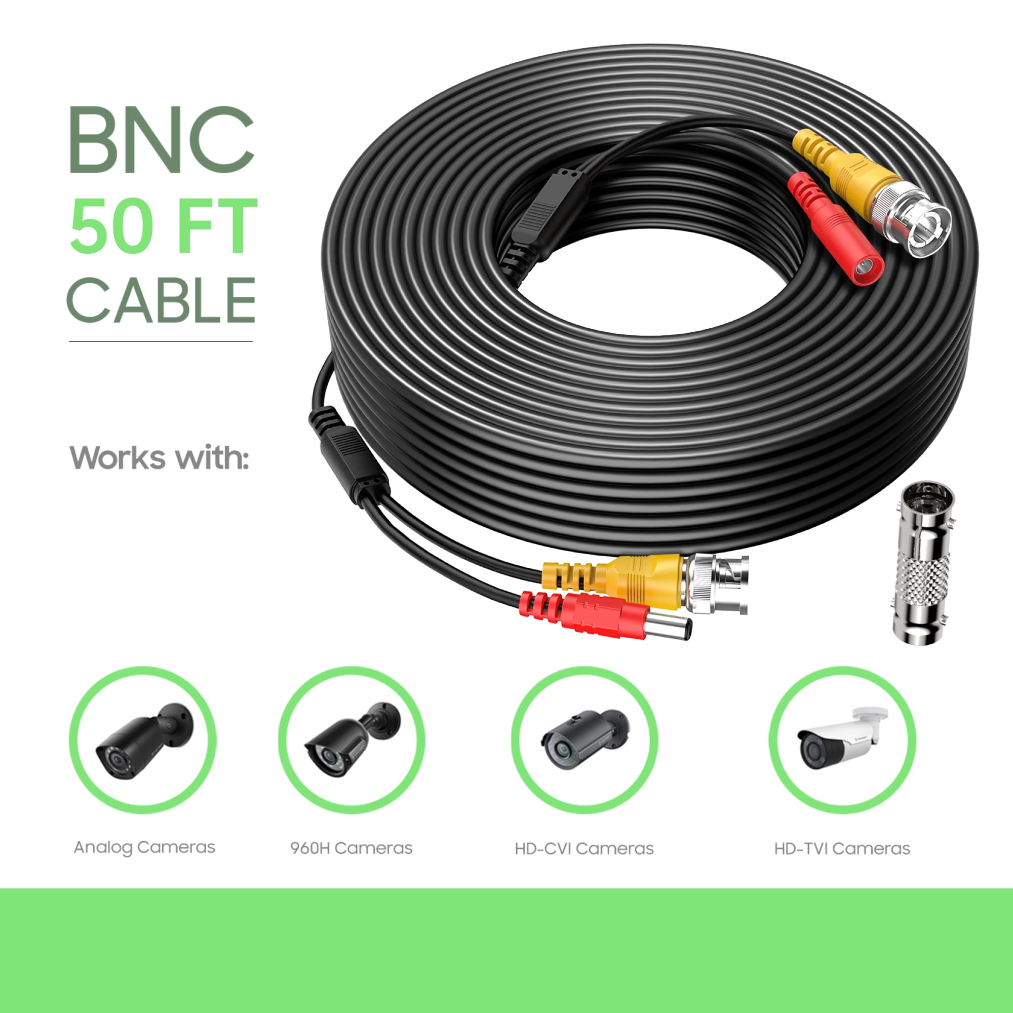 CJP-Geek 50FT BNC Video And Power Cable BNC Video Cable,Extension Cable ...