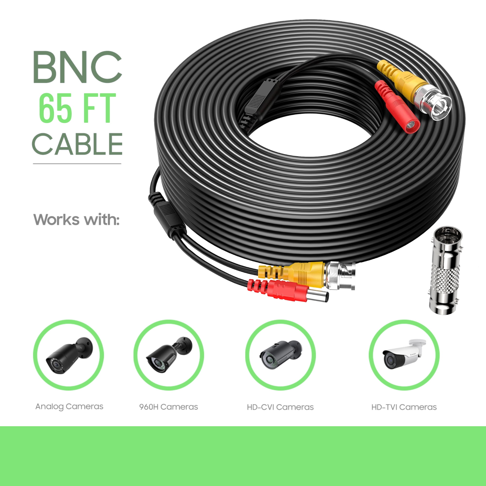 CJP-Geek 65FT Premade 2-in-1 BNC Video Power Cable/Wire,High-Quality ...