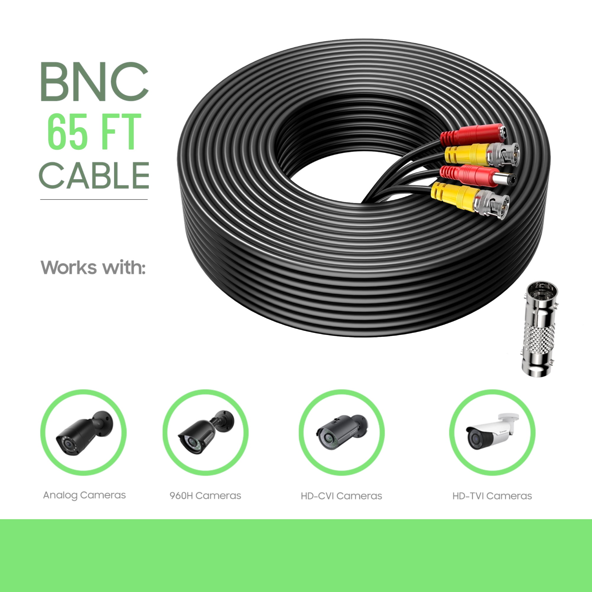 CJP-Geek 65FT Security Camera Video BNC Cable,Weatherproof And Fire ...