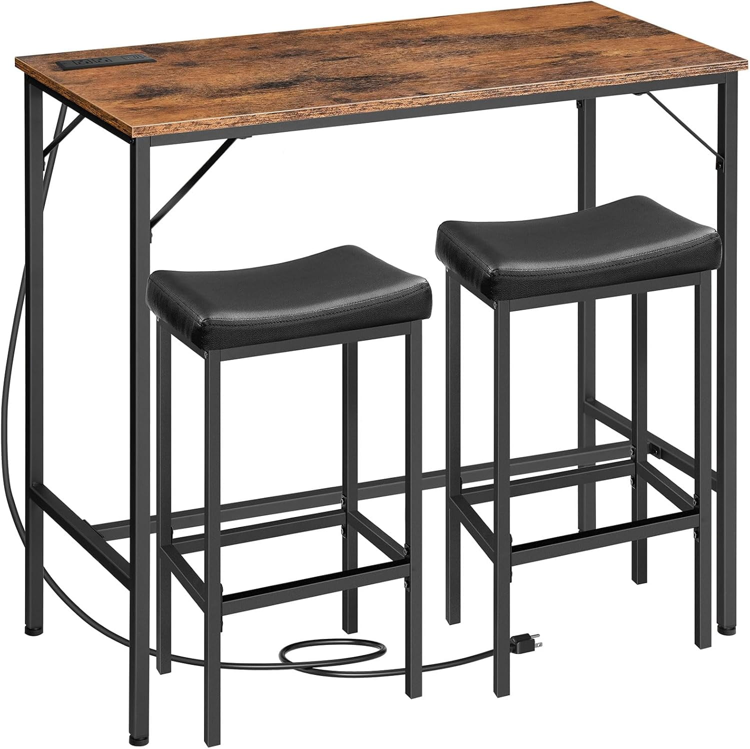 CJT 3-Piece Bar Table and Chairs Set, 39.4" Pub Table, High Top Bar ...
