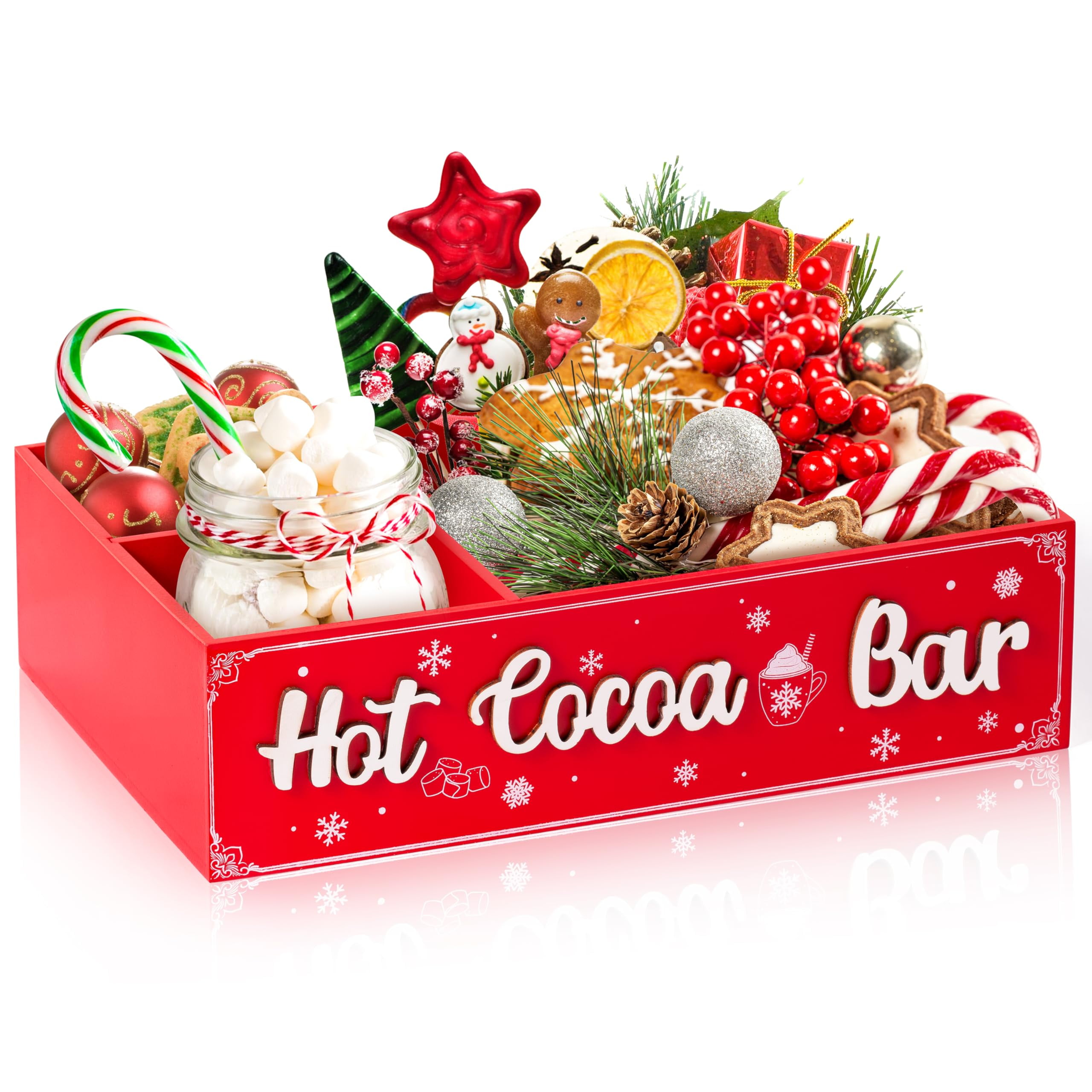 CJiangpo Christmas 3D Hot Cocoa Bar Wood Storage Box with 4 Compartment ...