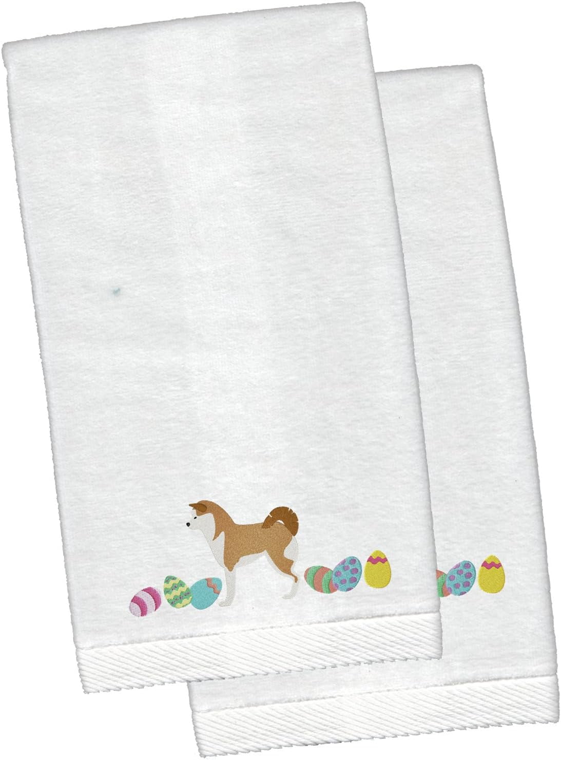 CK1595KTEMB Akita Easter White Embroidered Plush Hand Towel Set of 2 ...