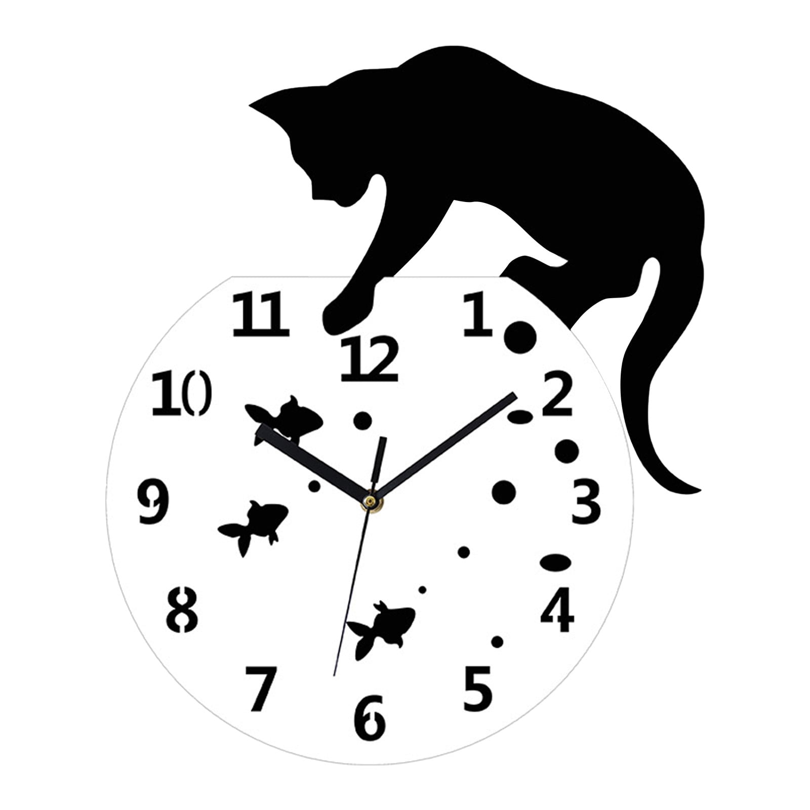 CKDOHAPEL Cat On A Fishbowl Adorable Wall Watch Art Wall Clock Cat and ...