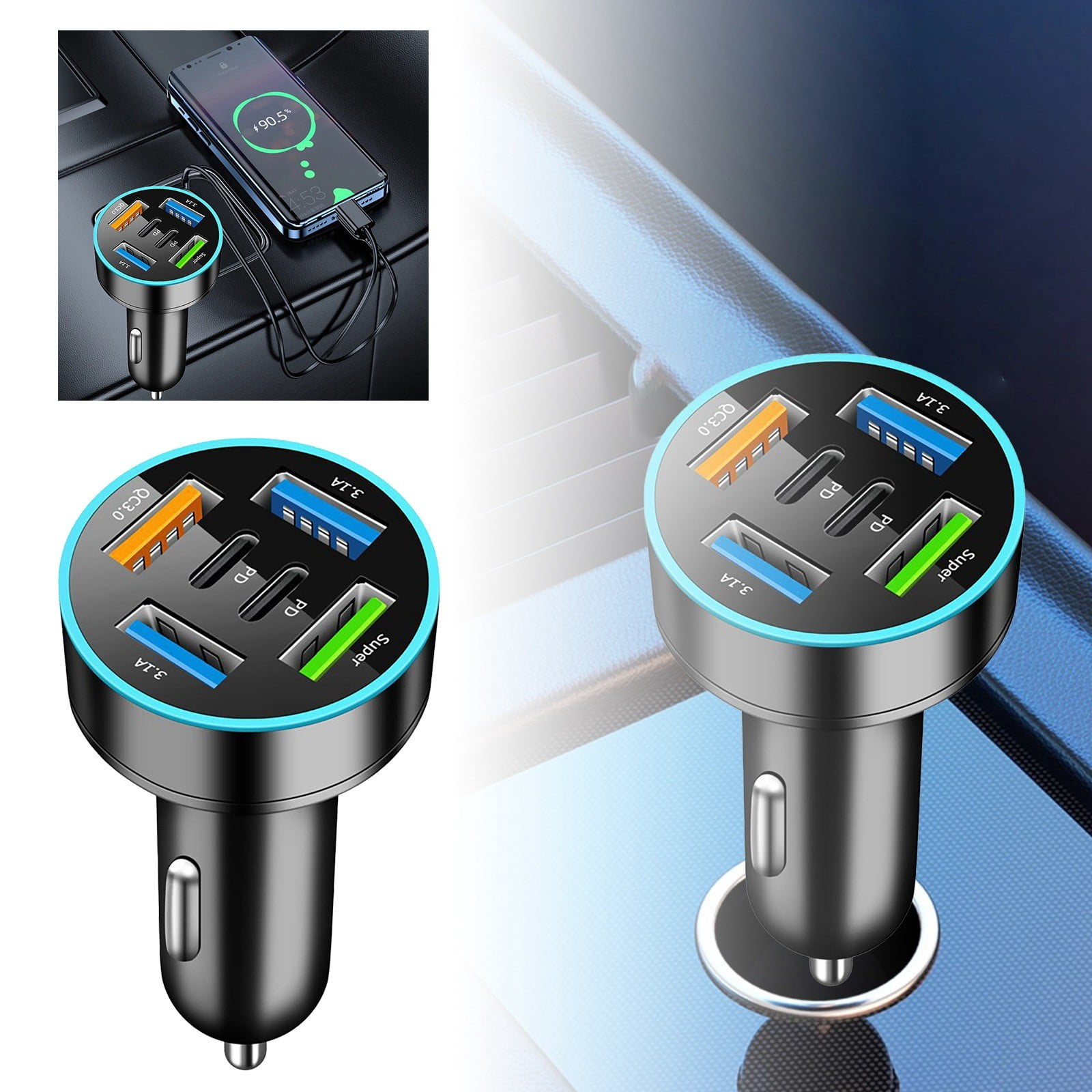 CKDOHAPEL New Model SUPER+PD+3. 1A 6 Port Car Charger with 6 USB Ports ...