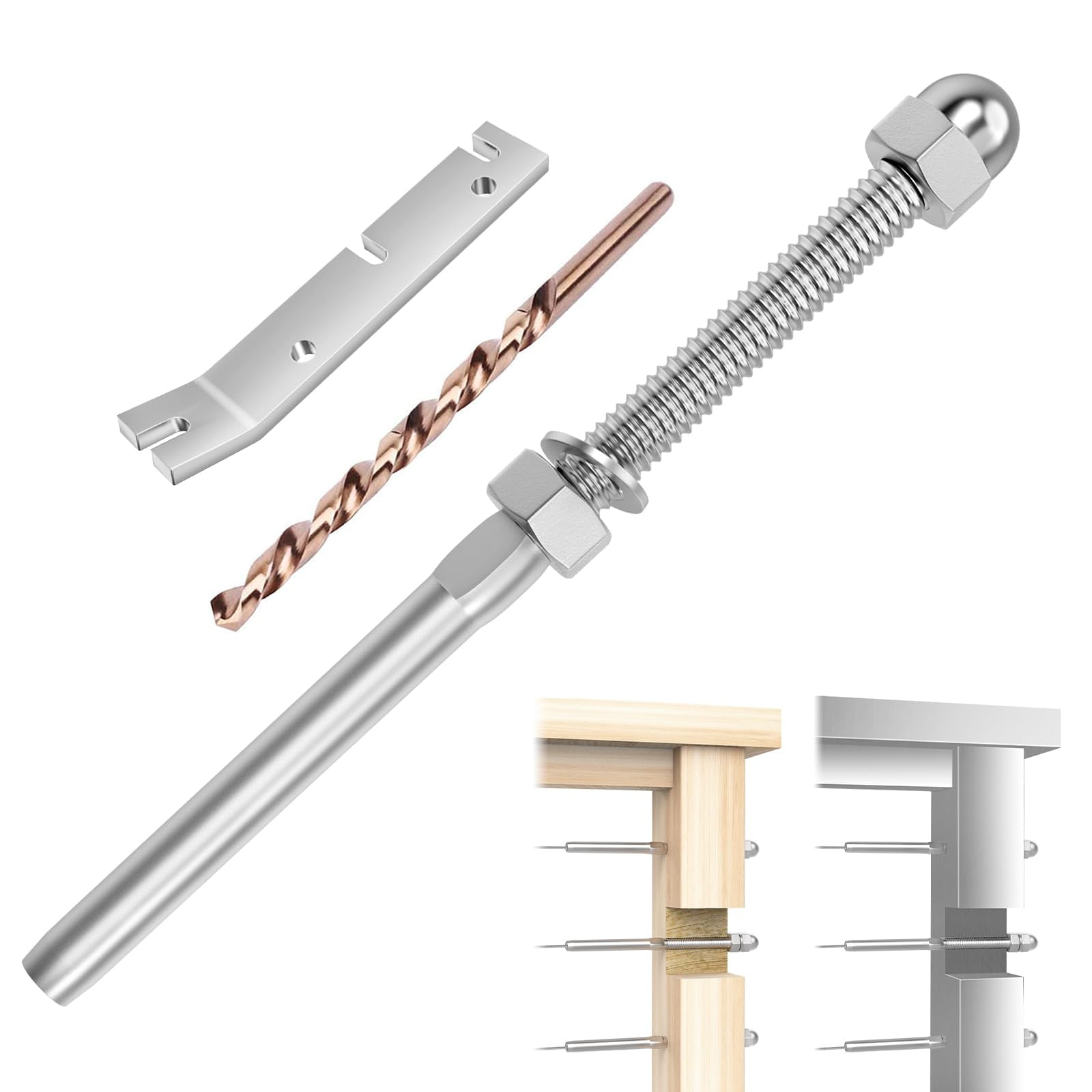 CKE 50 Pack Cable Railing Kit Hand Swage Stud Tensioner End Fitting ...