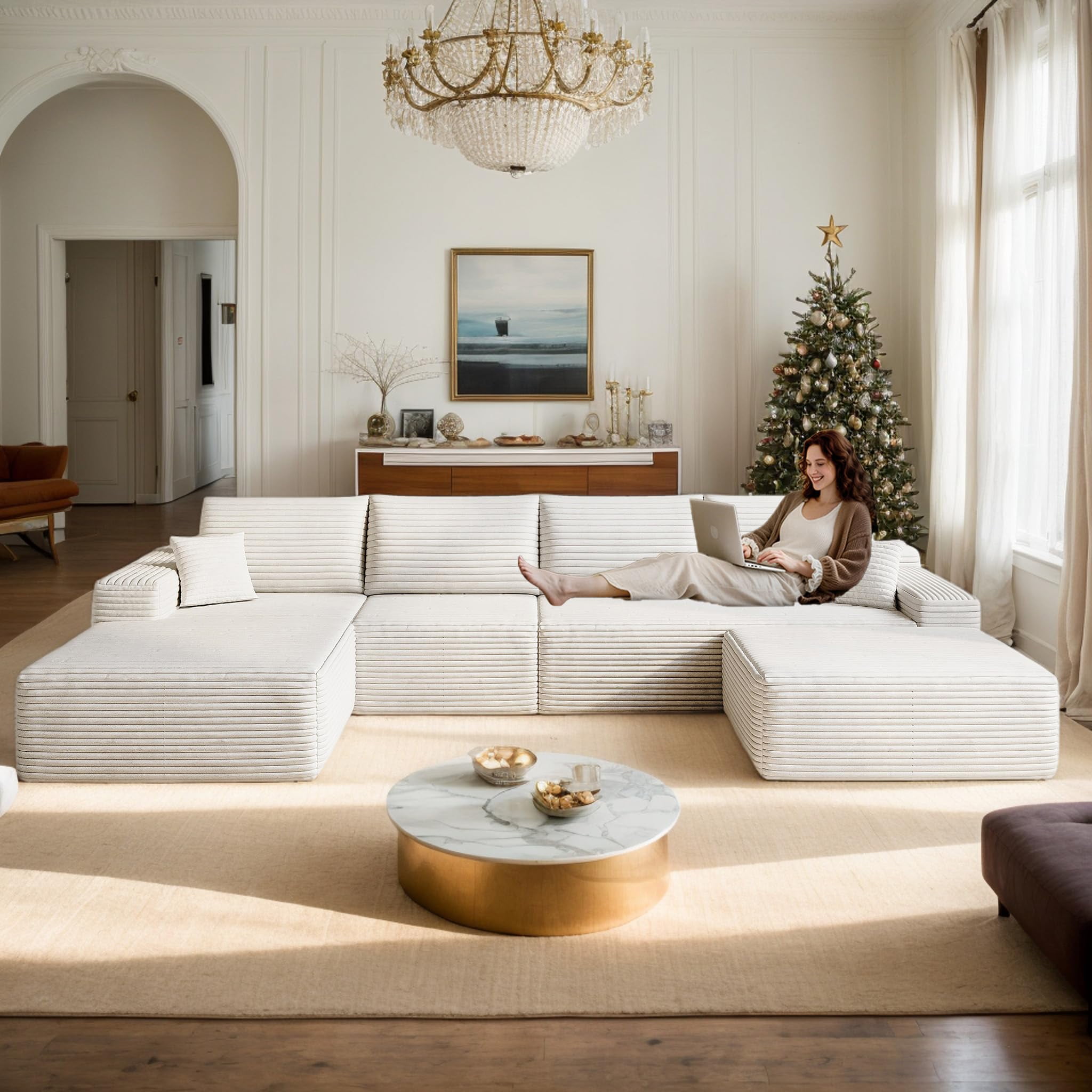 CKEASEA 135" Oversized Corduroy U Shaped Modular Sectional Sofa for ...