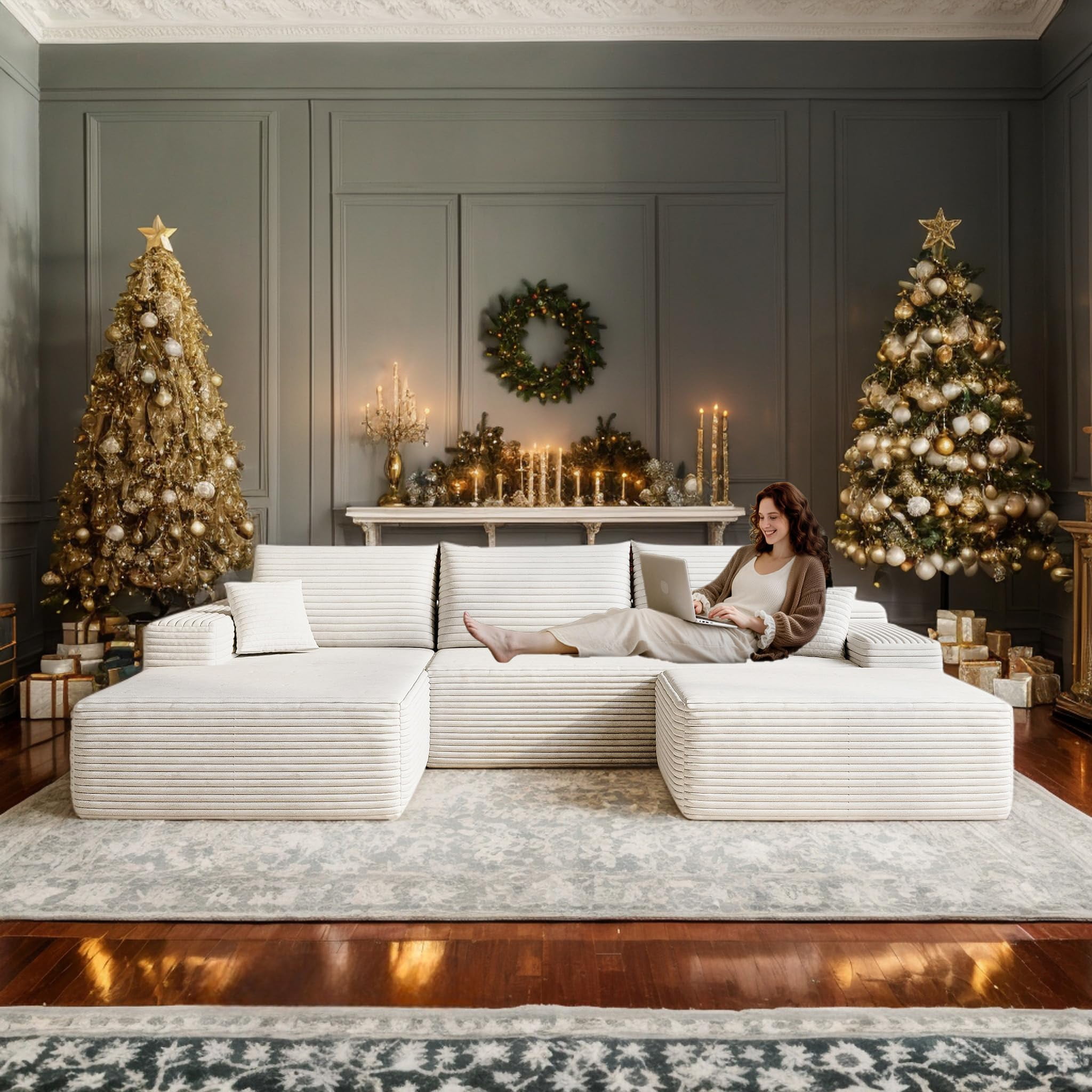 CKEASEAN 107" U-Shaped Modern Modular Sectional Sofa with Left Facing ...