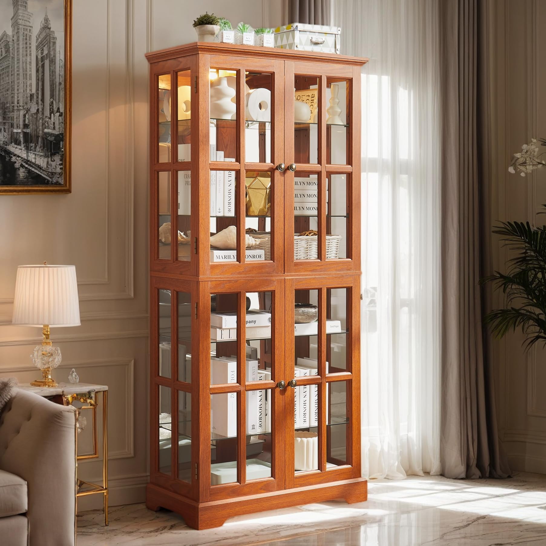CKEASEAN 69"H Lighted Curio Display Cabinet, Glass Display Cabinet with ...