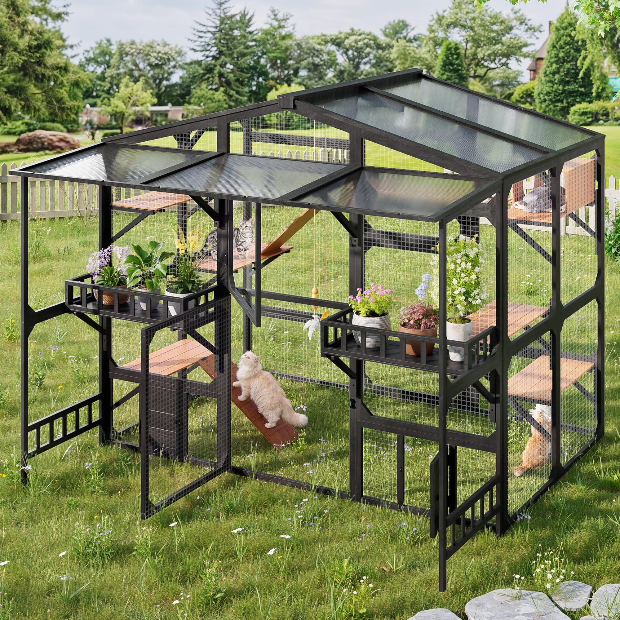 CKEASEAN 80.3" Large Catio Outdoor Cat Enclosure with Weatherproof Roof ...
