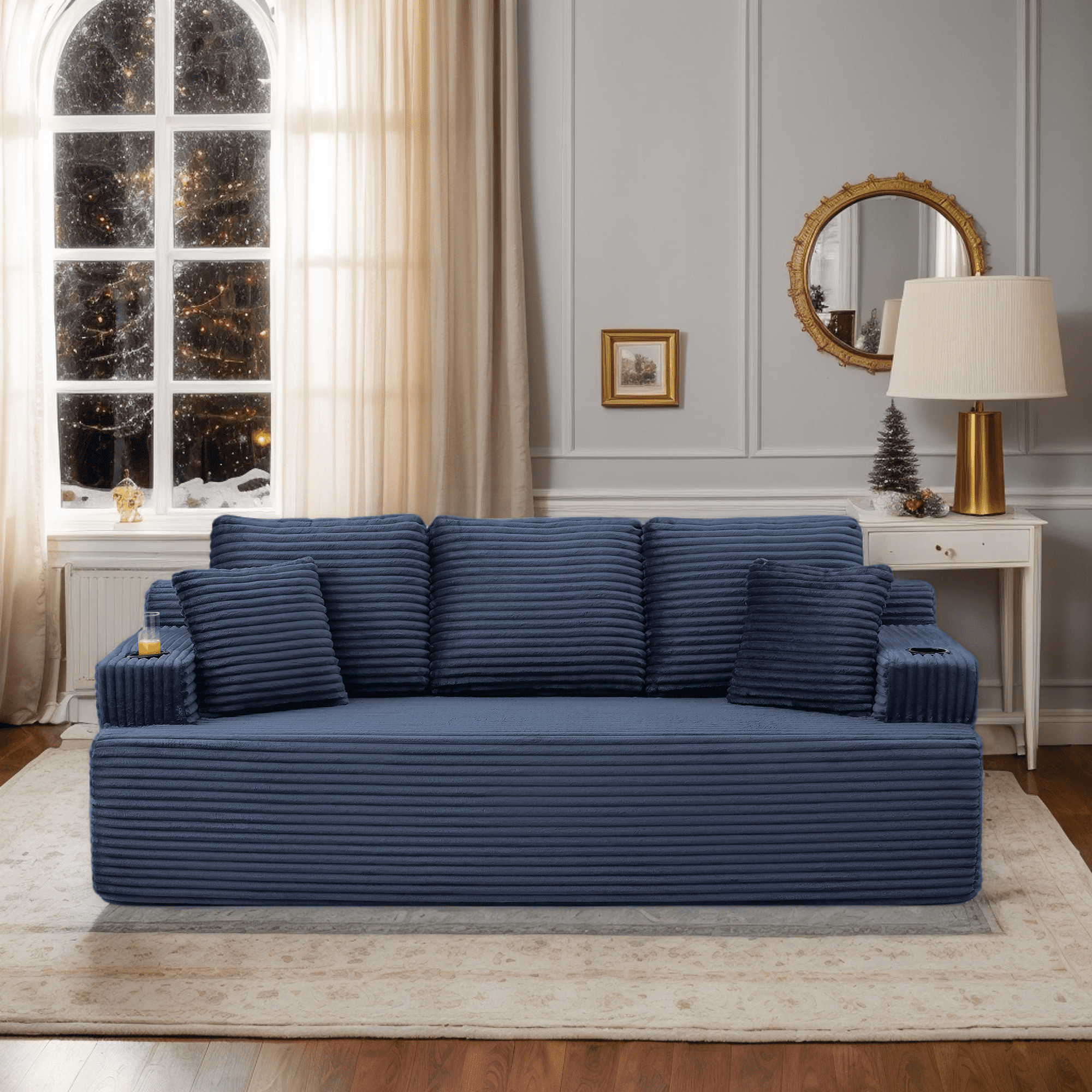 CKEASEAN 86'' Boneless Sofa Couch with Cup Holders & Side Pockets ...