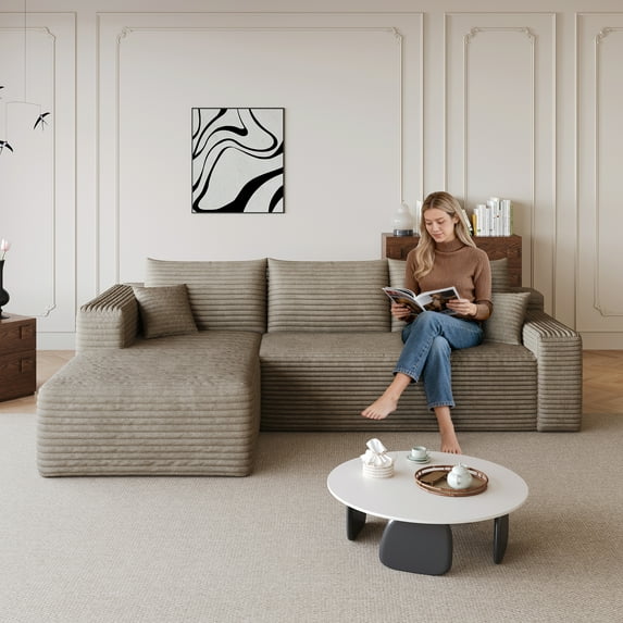 CKEASEAN 96" Corduroy Upholstered Boneless Couches with Chaise, L Shape ...