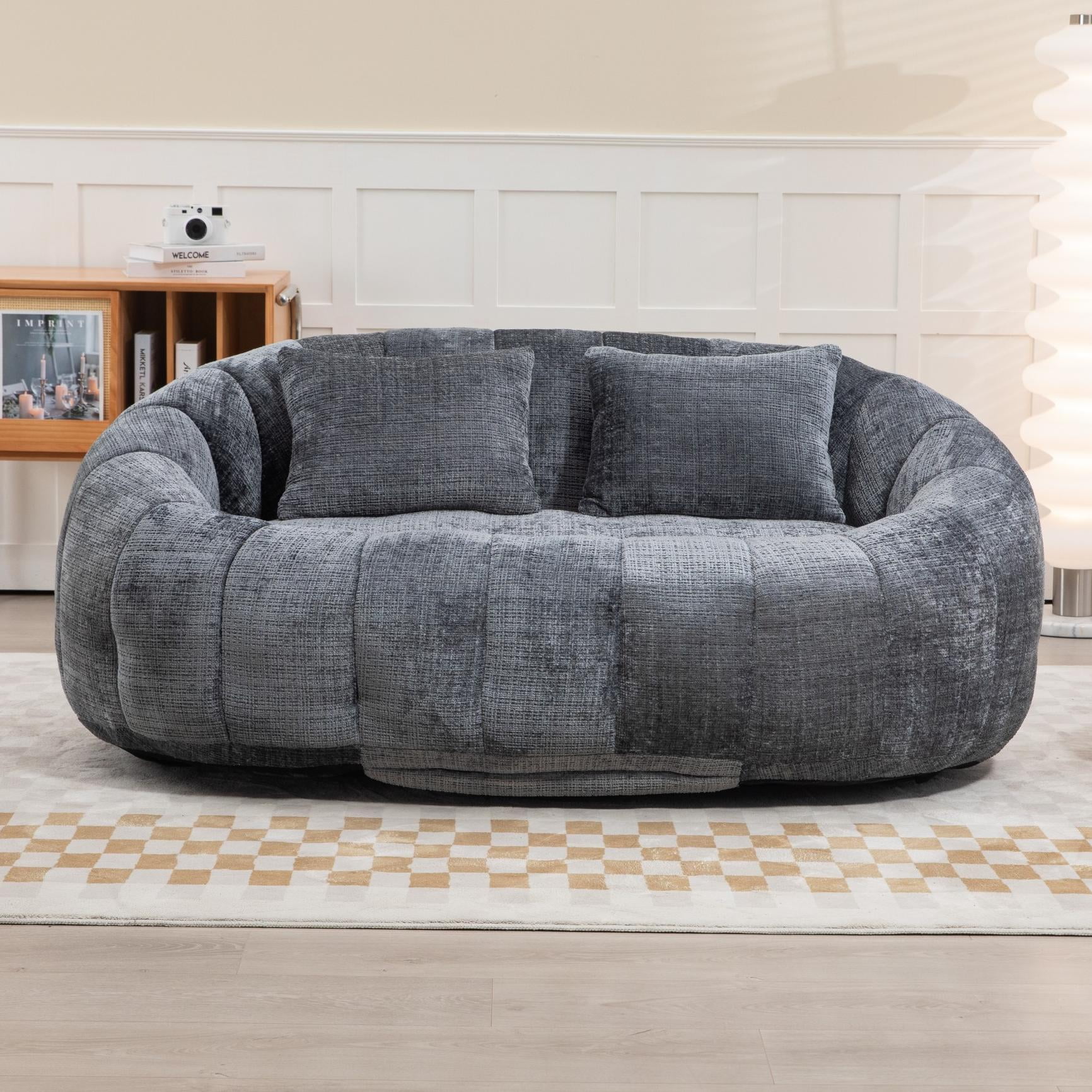 CKEASEAN Bean Bag Sofa, 59''W Large Lounger Lazy Loveseat Chair with 2 ...