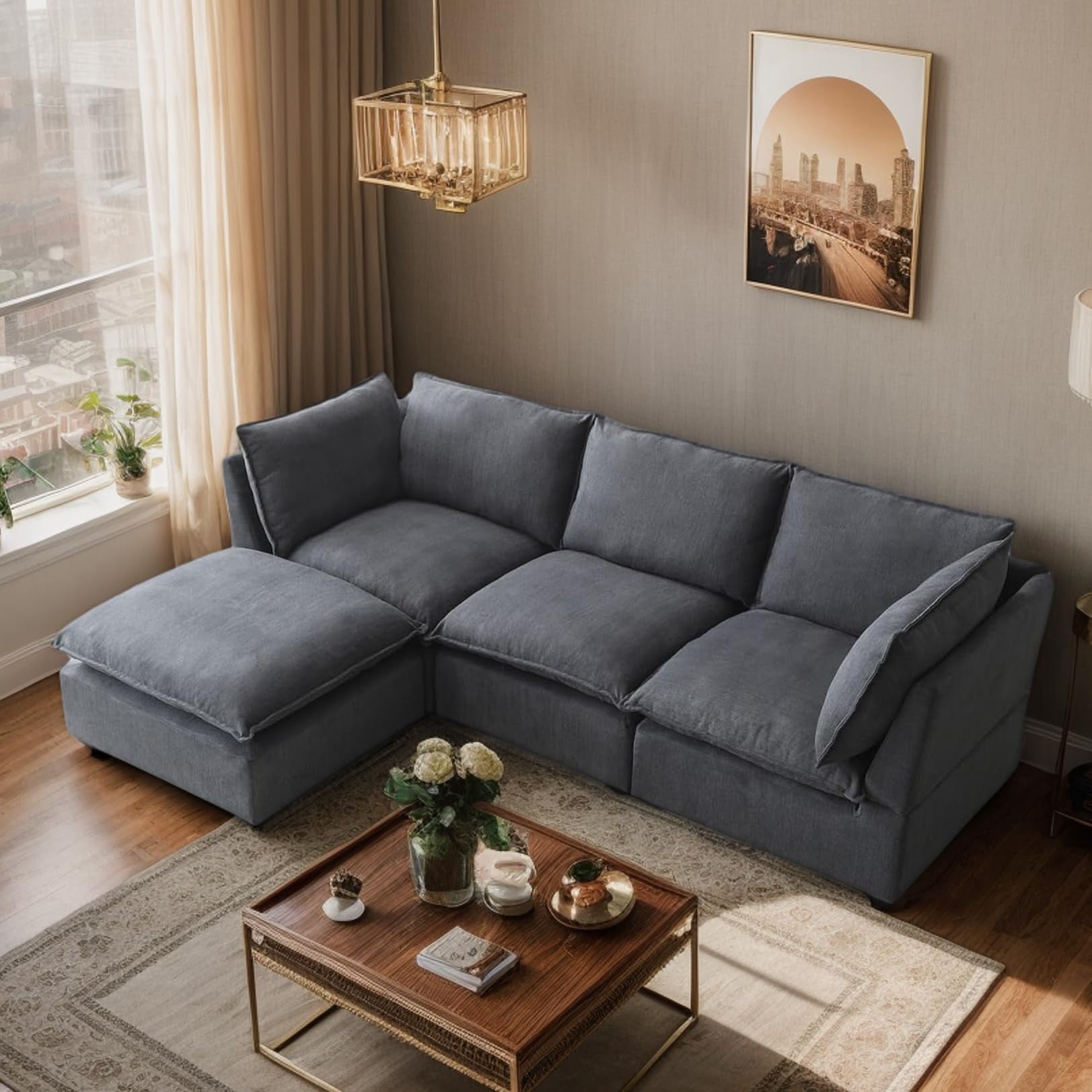 CKEASEAN L Shaped Modern Sofa Modular Sectional Cloud Couch, 99.3"W 4 ...