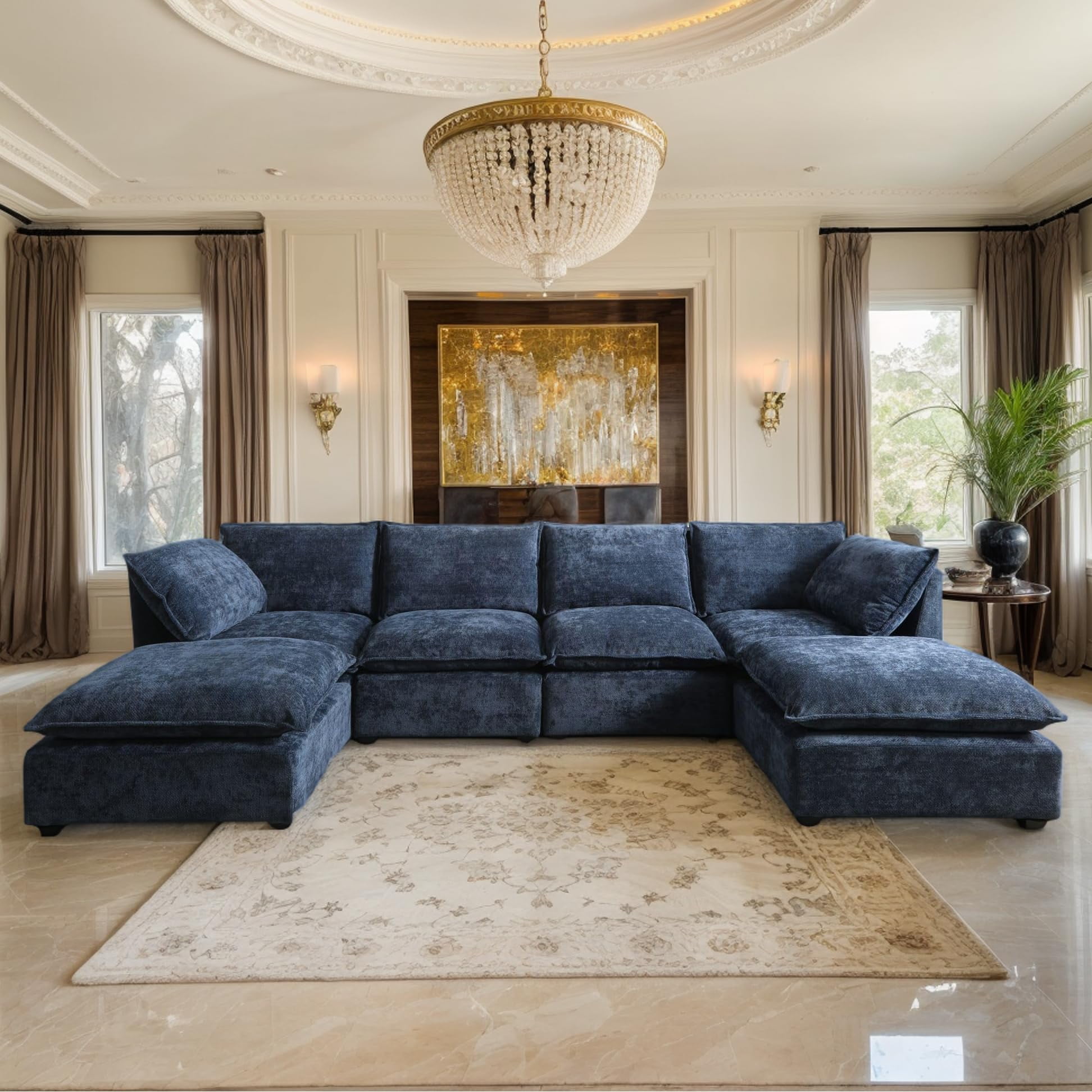 CKEASEAN U Shaped Modern Sofa Modular Sectional Cloud Couch, 130"W 6 ...