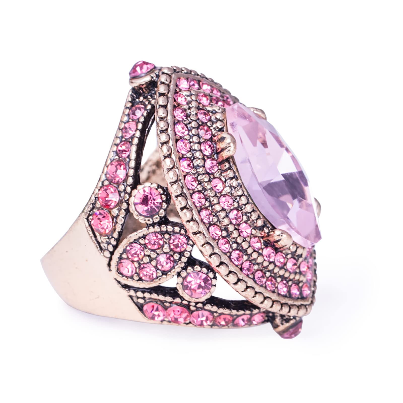 CKHAO Women Ring - 32mm Turkish Style Pink Gemstone Vintage Ring Women ...