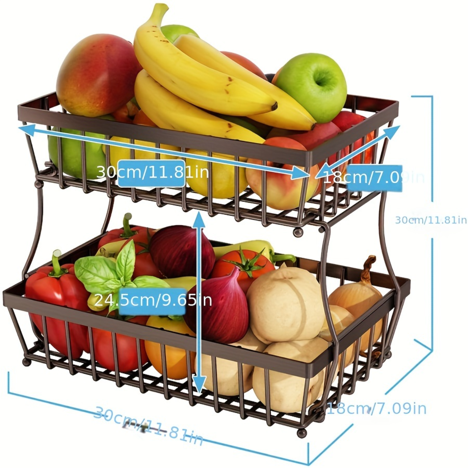 CKLXNGT Rectangular Iron Wire Bread Basket Two-layer Metal Fruit Basket ...