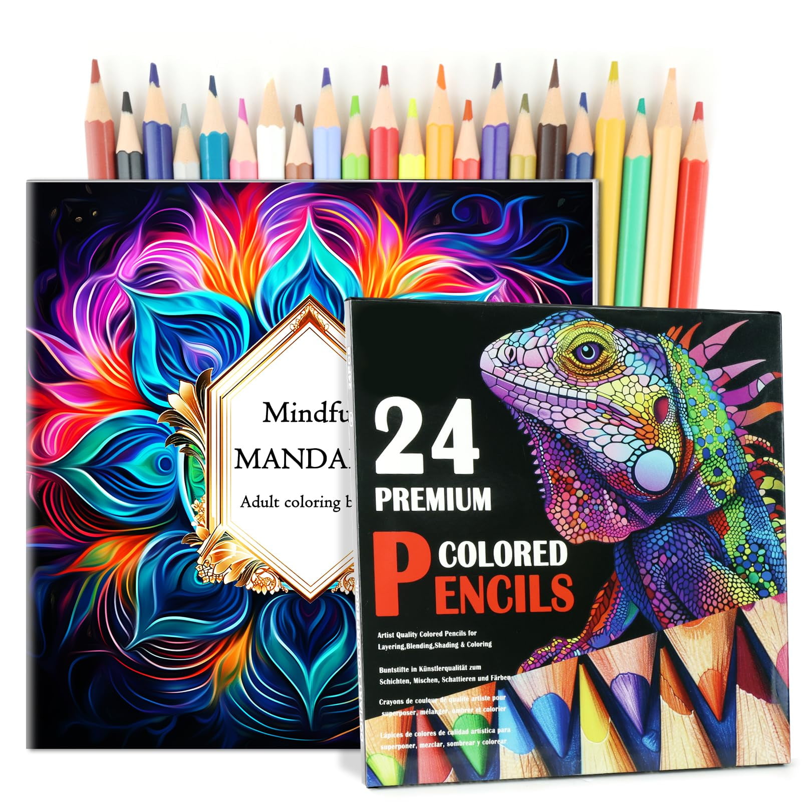 CKMOREL 24 Count Colored Pencils with Mandala Adult Coloring Book for ...