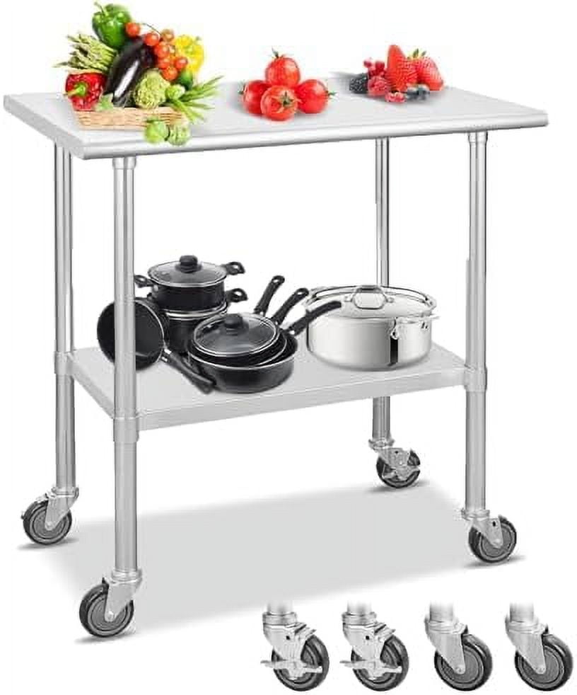 CKPFVY YBLFDY 24x30 Stainless Steel Table with Wheels NSF Kitchen Prep ...