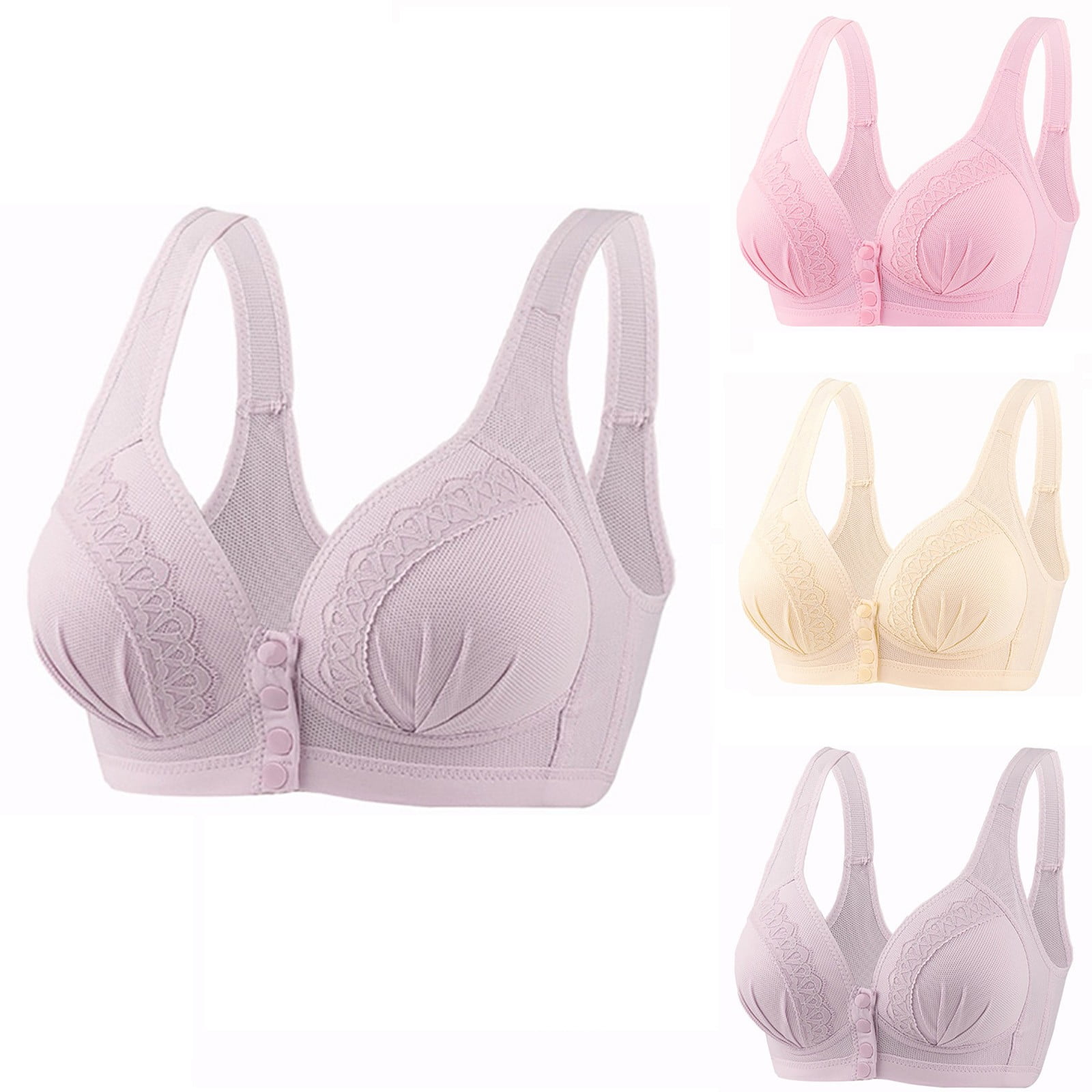 CKpwisy 3PC Daisy Bras for Seniors, Front Closure Bras for Older Women,Full Coverage Comfort ...