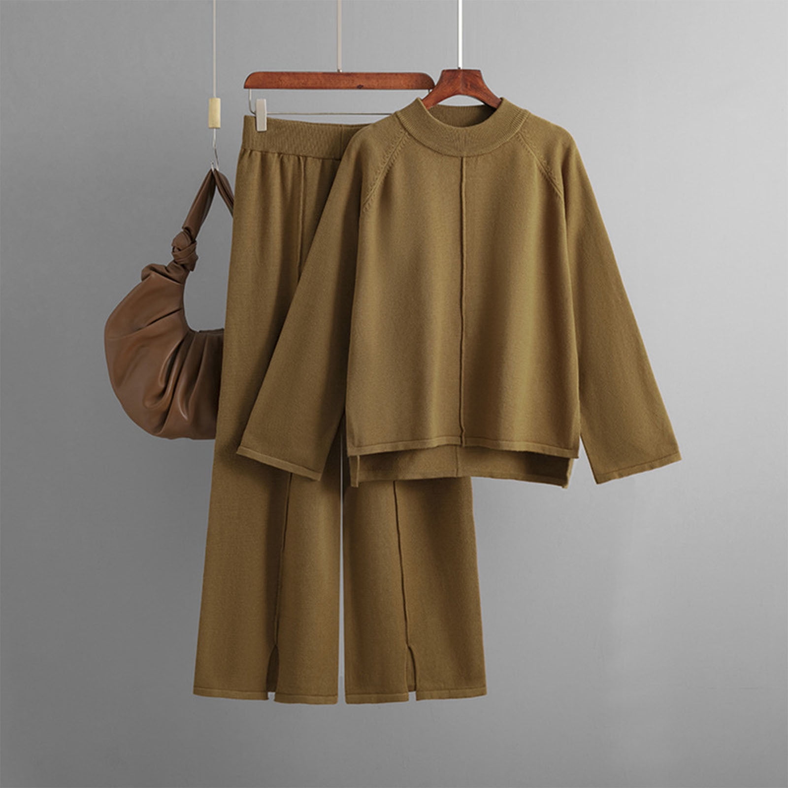 CKpwisy Casual Two Piece Outfits for Women Fitted Mock Neck Pullover ...