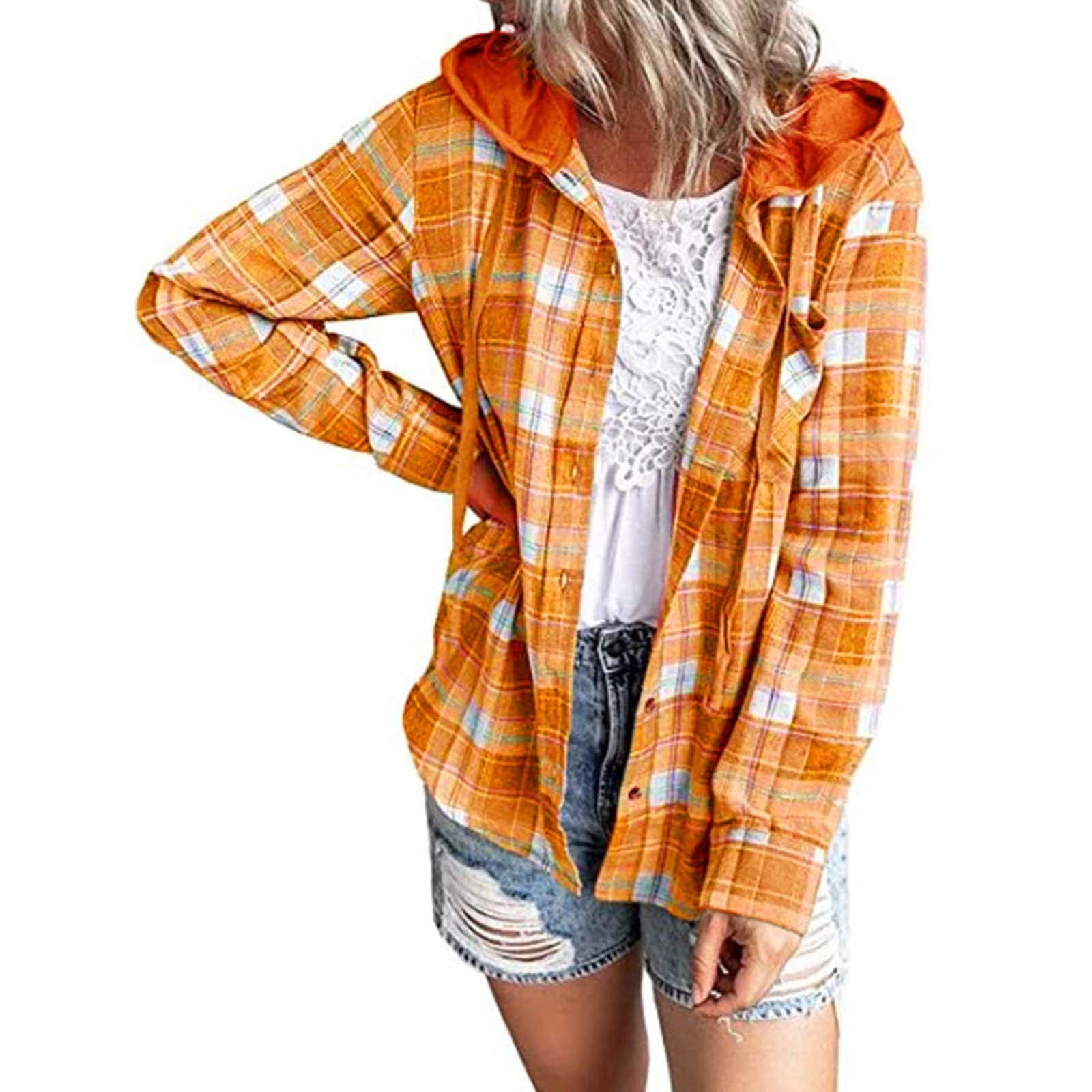 CKpwisy Flannel Plaid Shacket Jacket Women Button Down Long Sleeve Coat ...