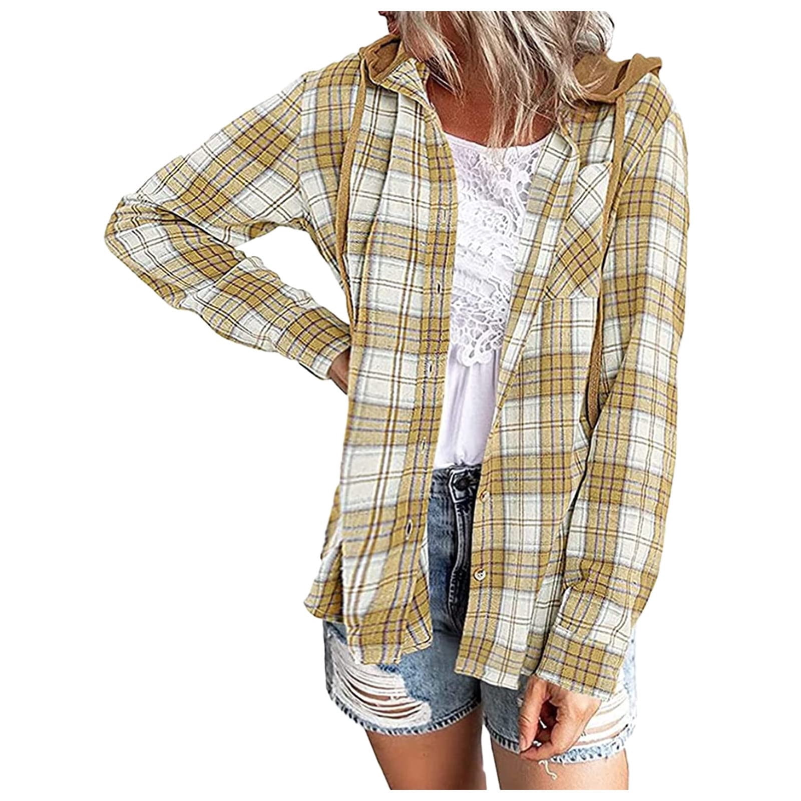 CKpwisy Flannel Plaid Shacket Jacket Women Button Down Long Sleeve Coat ...