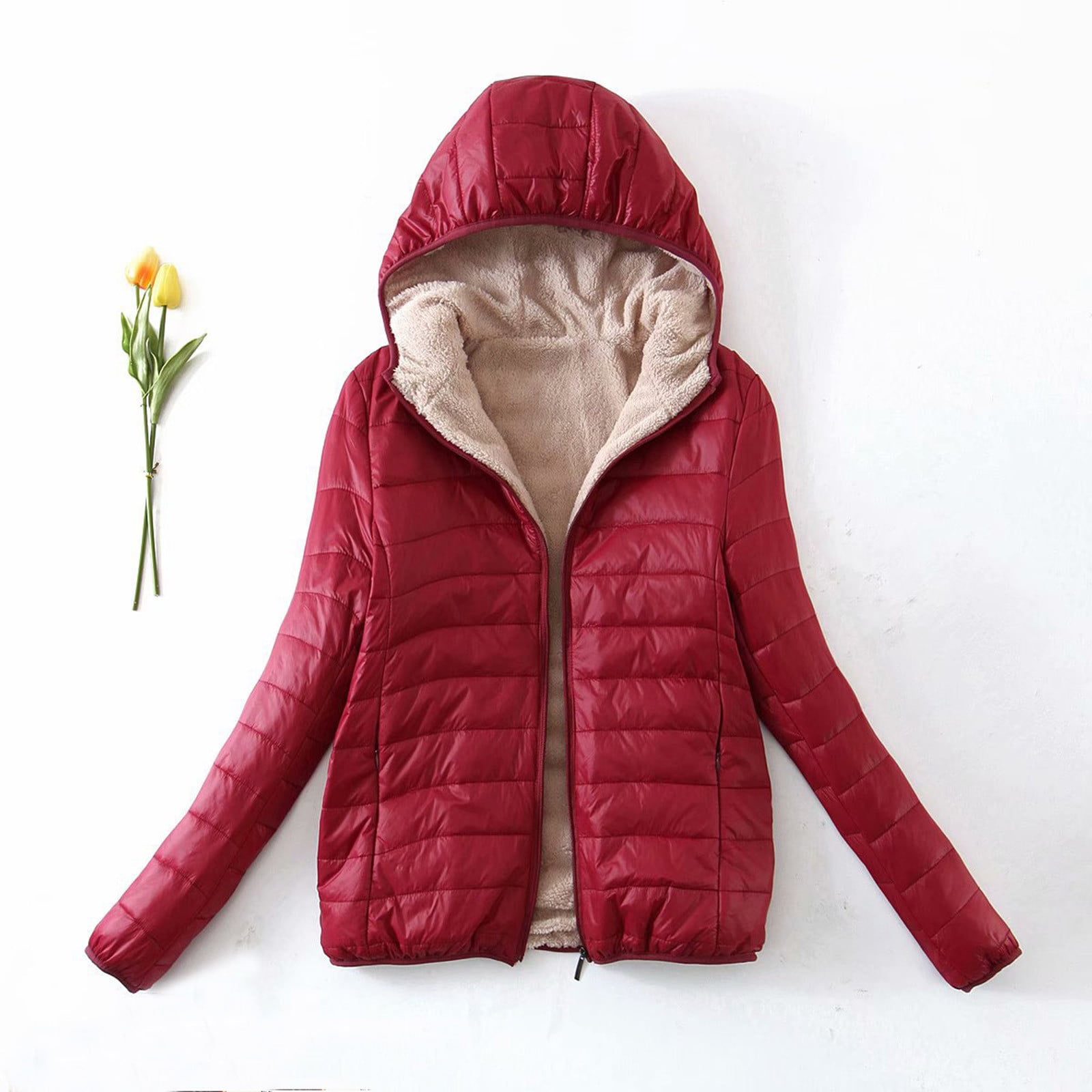 CKpwisy Packable Down Jacket Womens Light Weight Fleece Lined Jackets ...