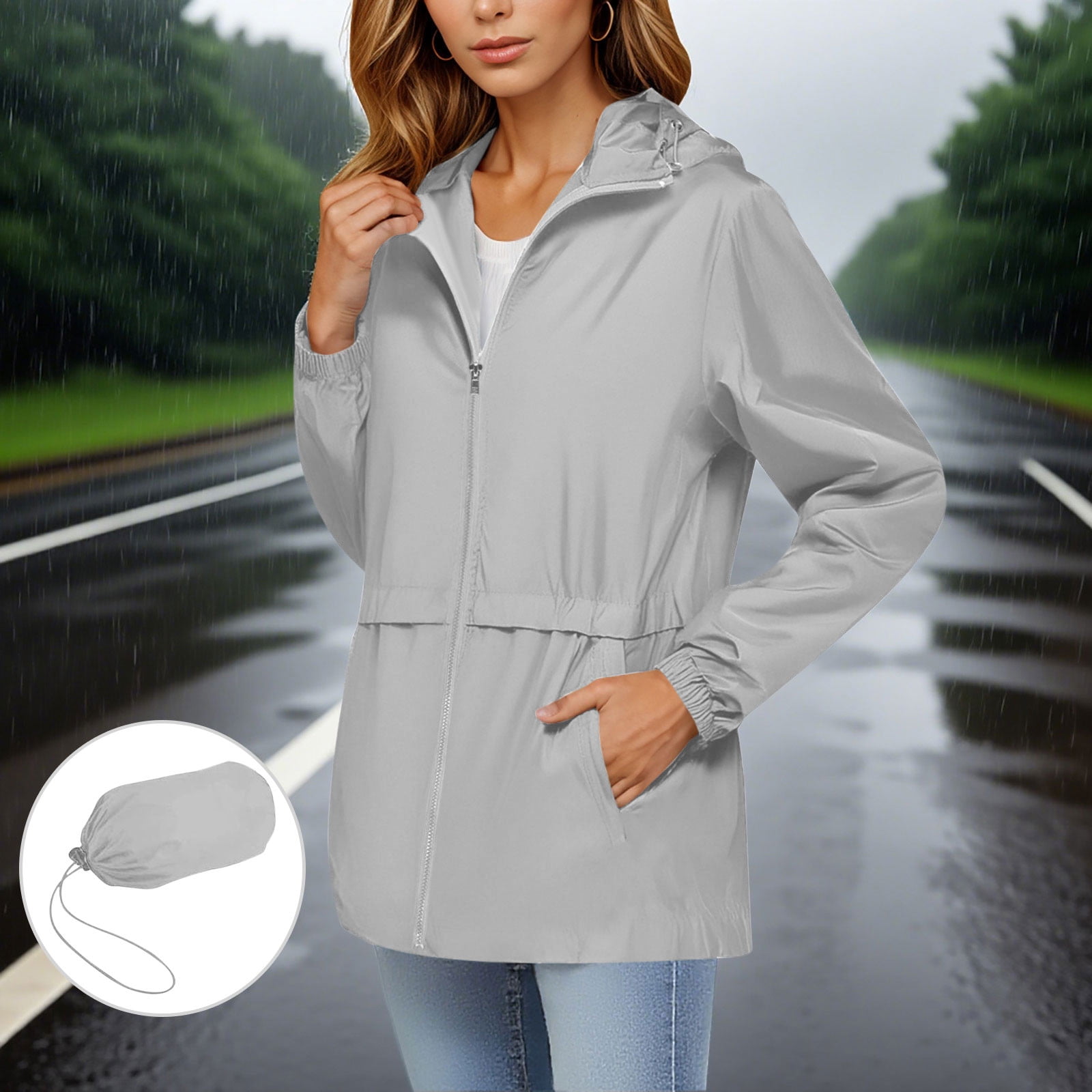 CKpwisy Packable Rain Jackets for Women Lightweight Zipper Waterproof ...