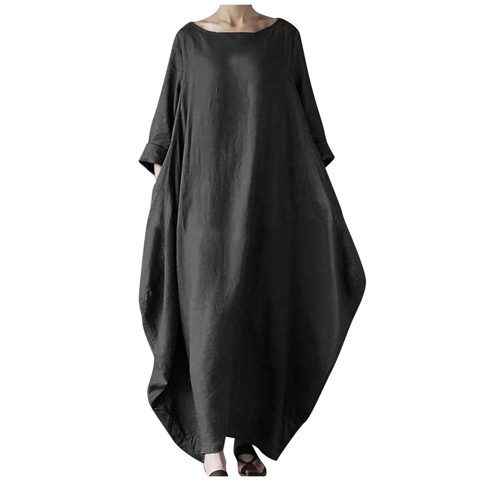 Ckpwisy Plus Size Kaftan Dress Summer Solid Tunic Long Maxi Casual