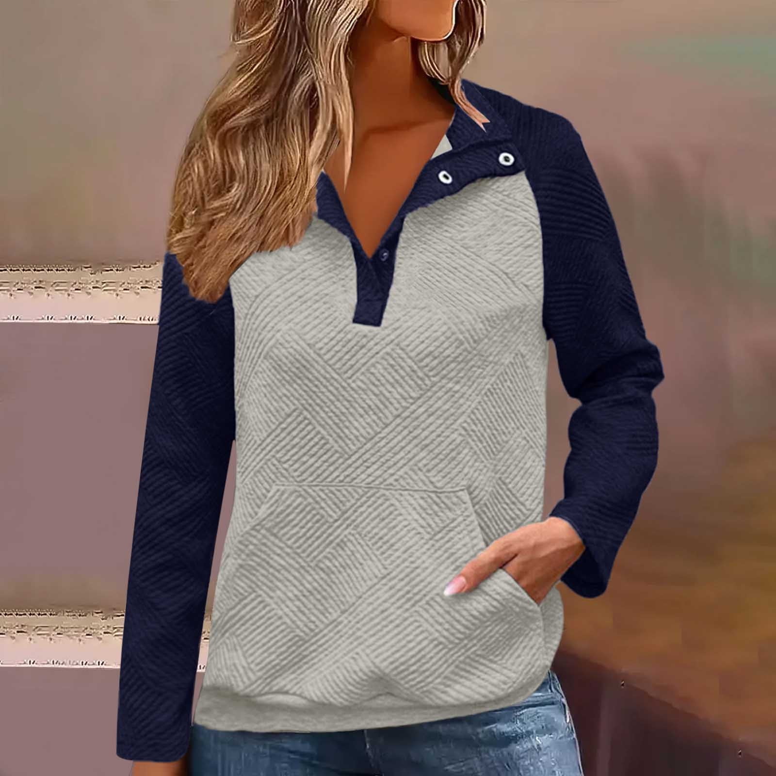 CKpwisy Sweatshirts for Womens Long Sleeve Color Block Button V Neck ...