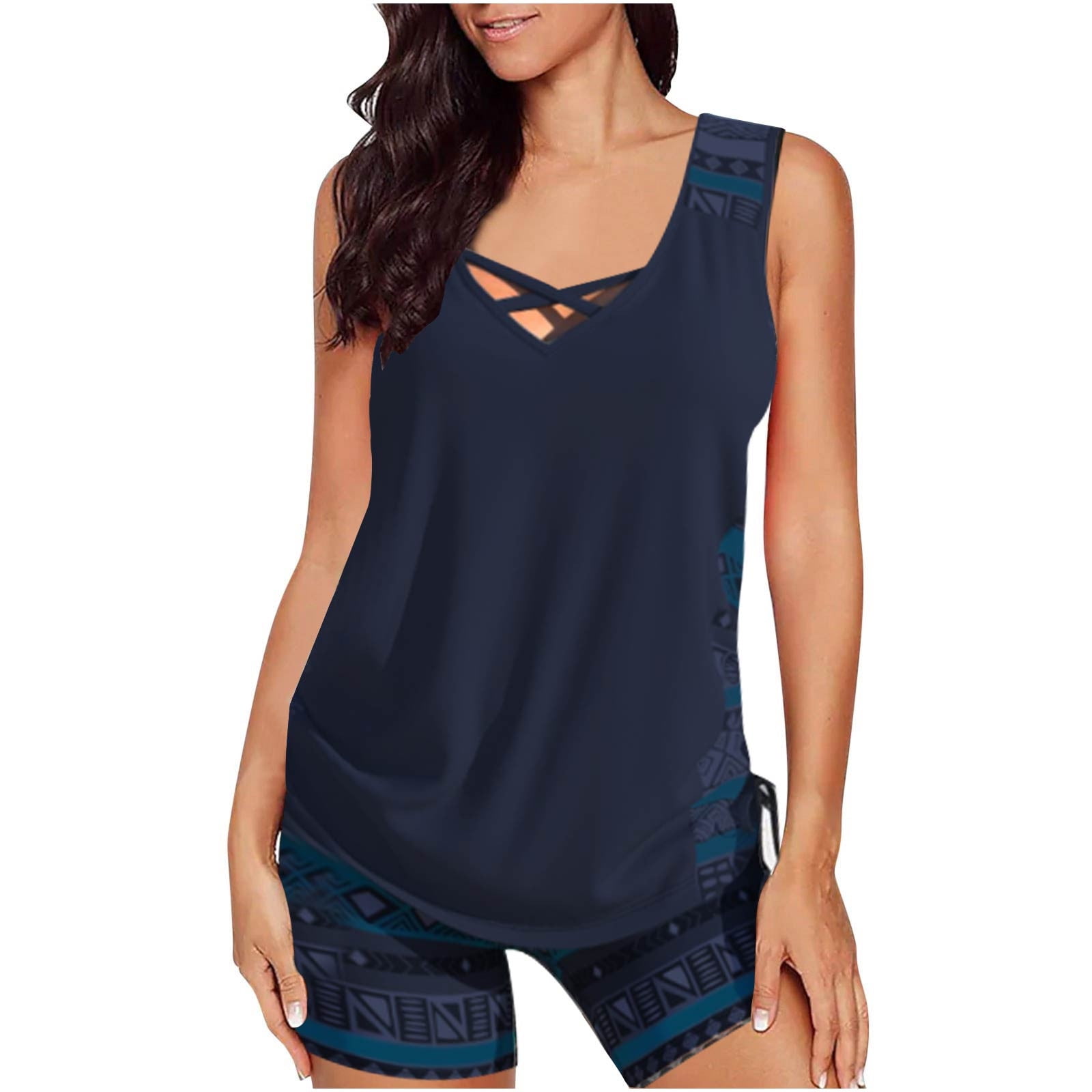 CKpwisy Women Blouson Tankini Tops Swimwear Push up Strappy Swim Top ...