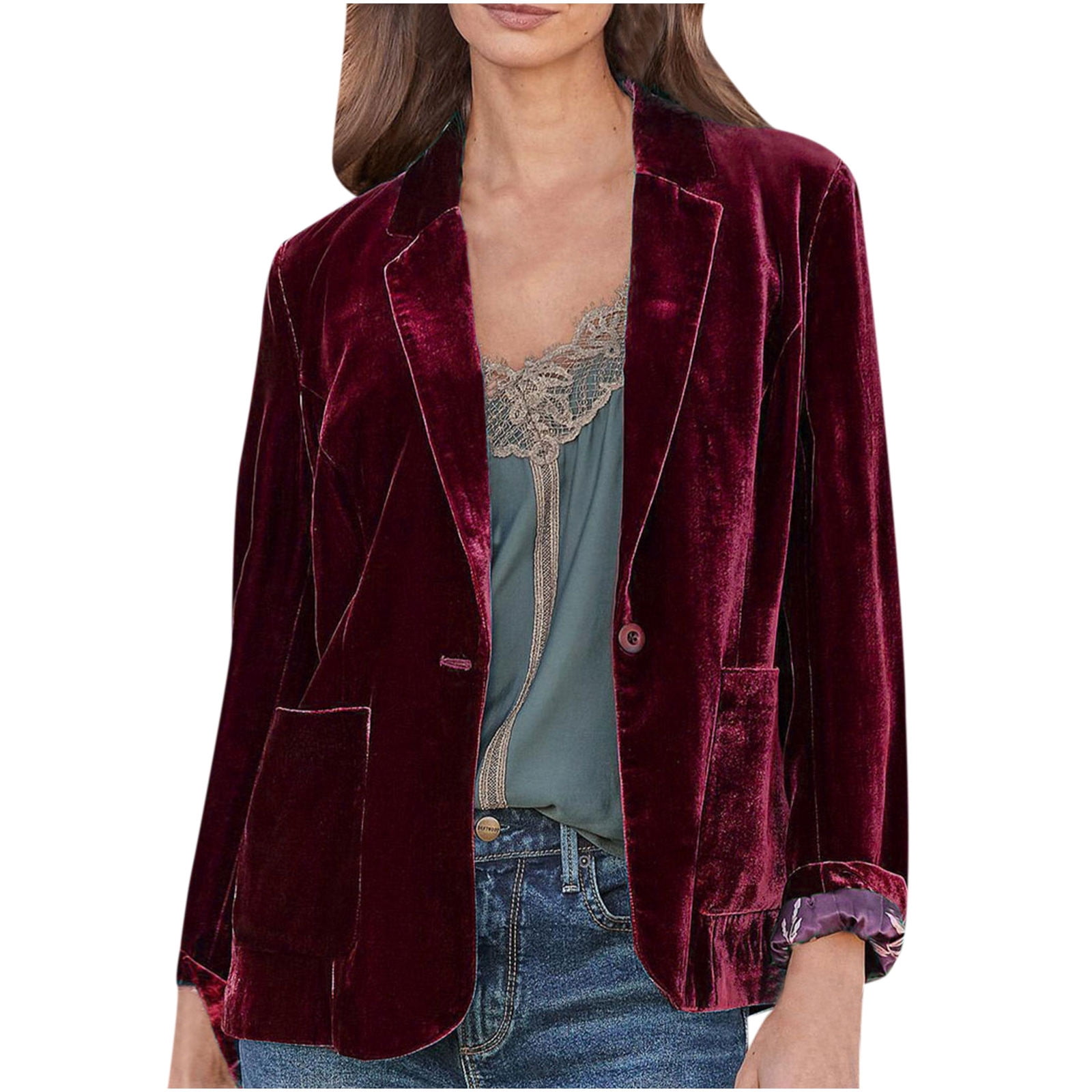 CKpwisy Women's Casual Velvet Blazer Soft Comfy Notched Lapel Open ...
