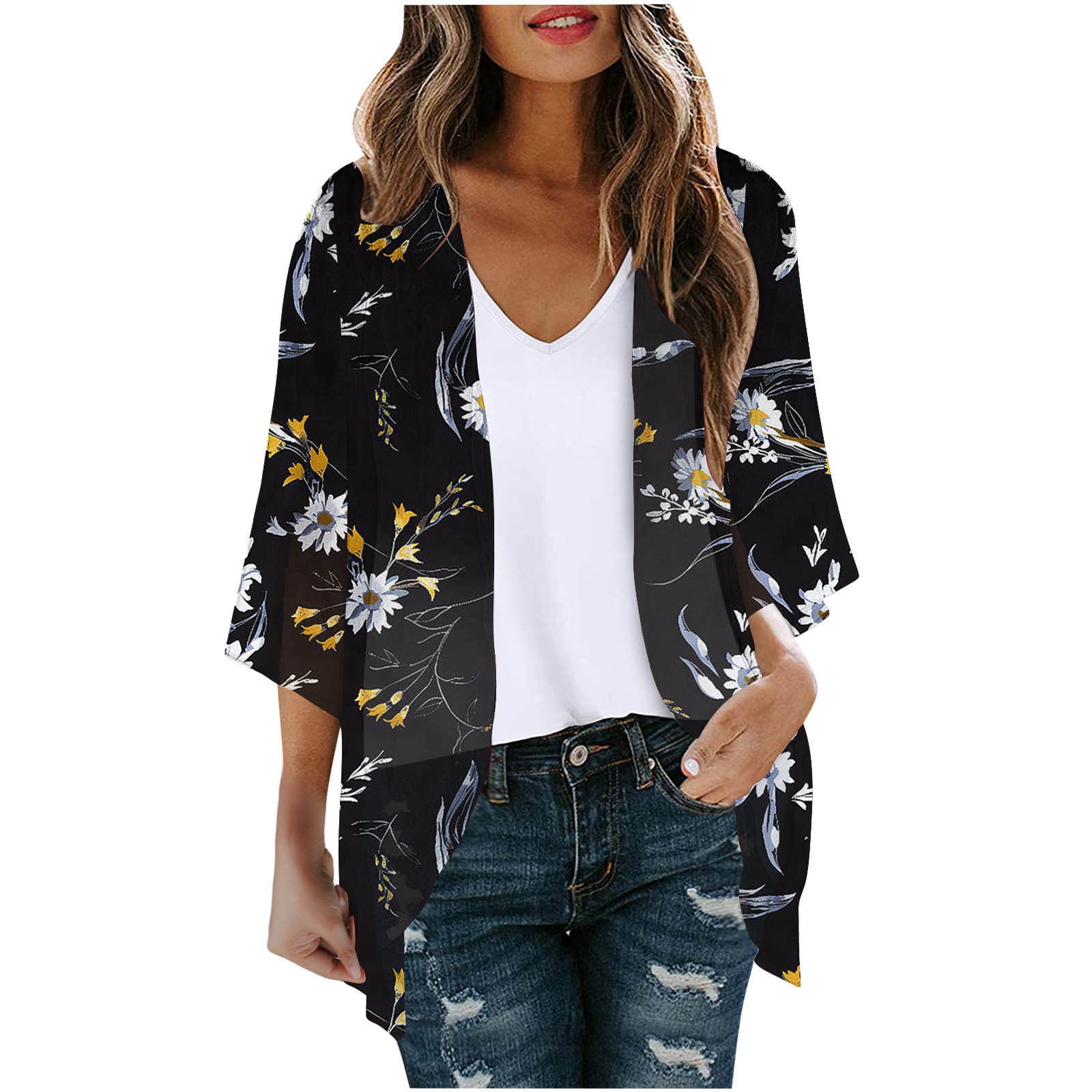 CKpwisy Women's Chiffon Sheer Cardigans Summer Open Front Kimono Beach ...