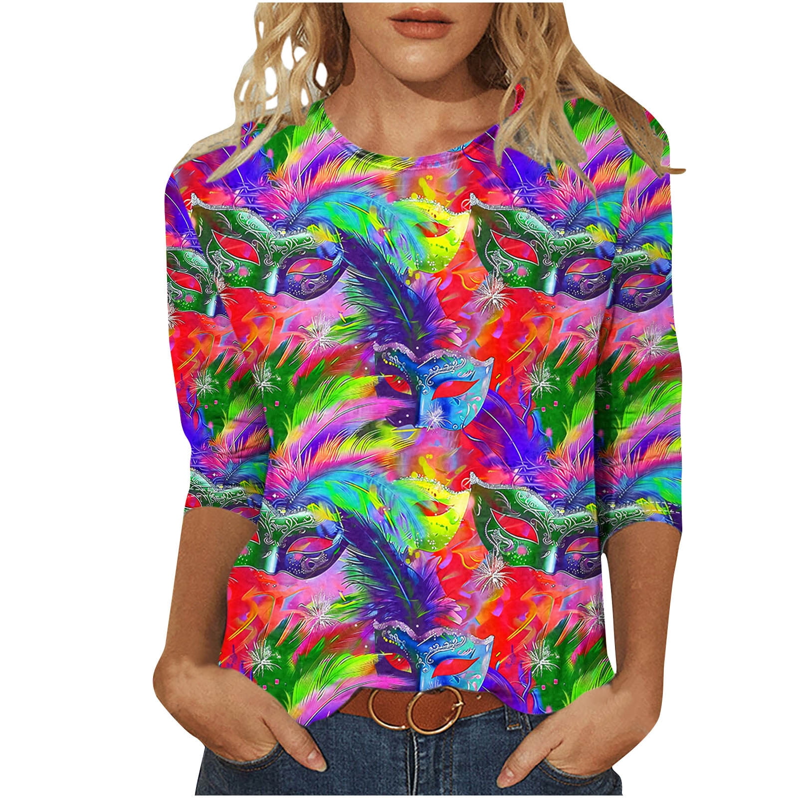 CKpwisy Women's Holiday Party Tee Shirt 3/4 Length Sleeve Casual Basic ...