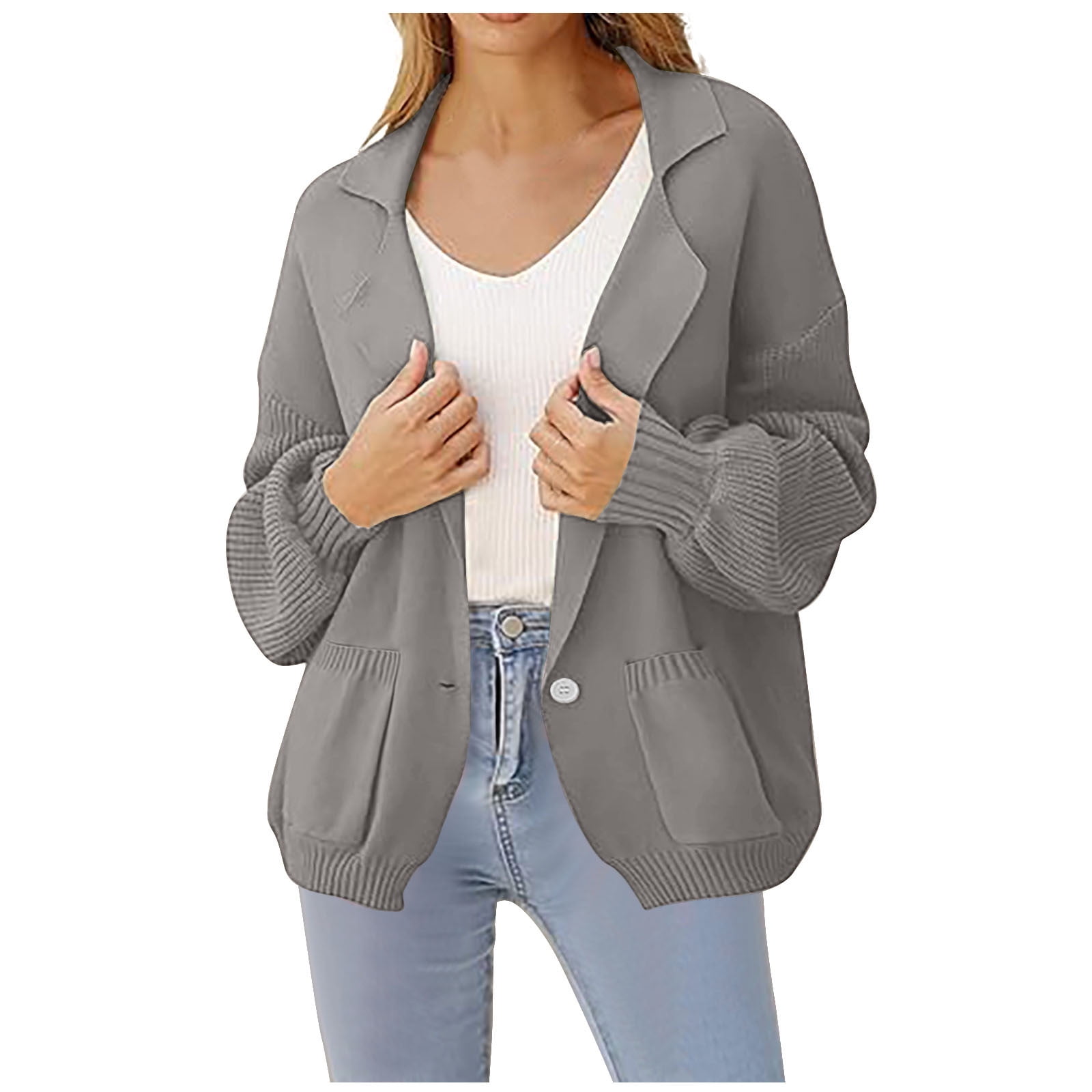 CKpwisy Women's Open Front Knit Lightweight Cardigan Casual Notch Neck ...