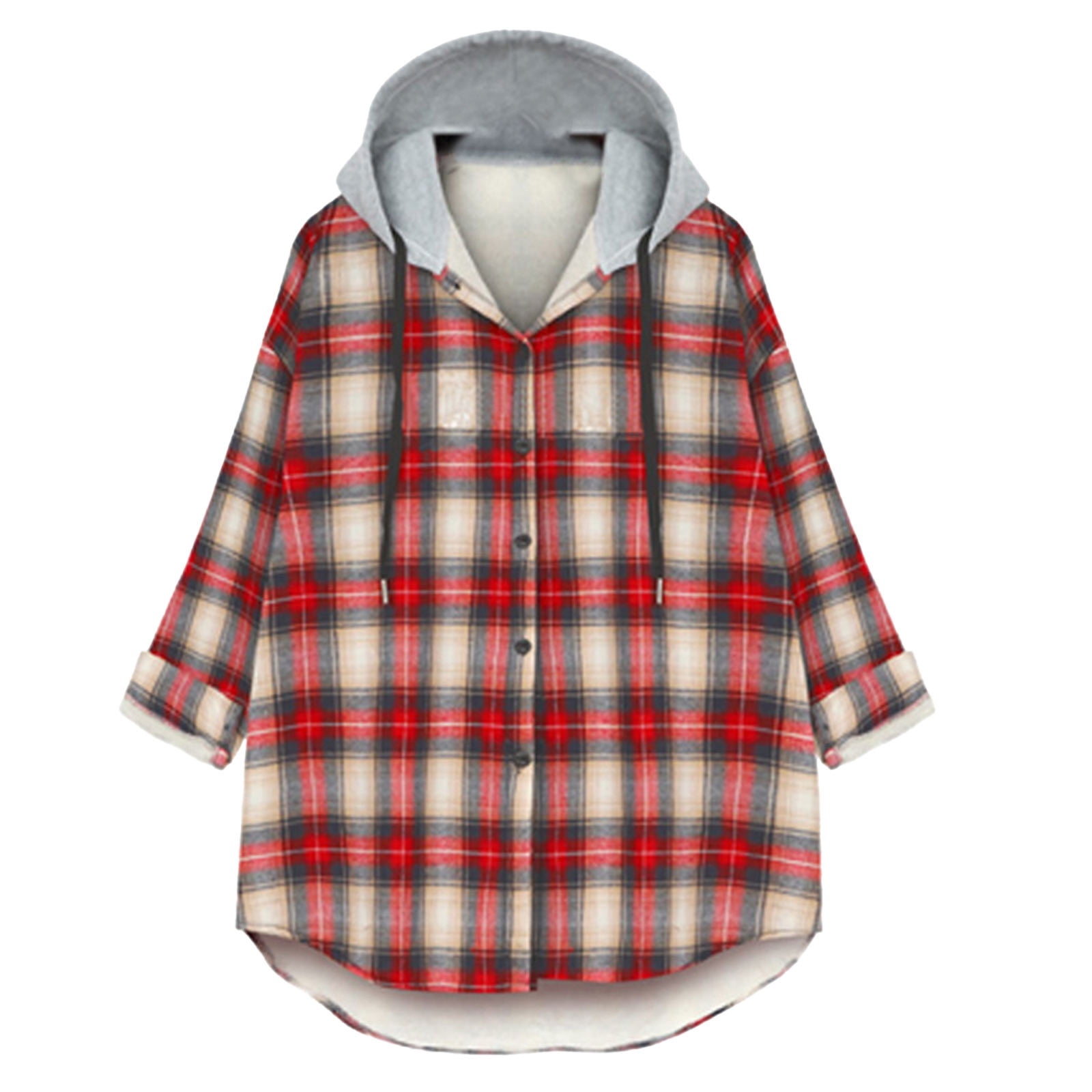 CKpwisy Women's Plaid Shacket Jacket Sherpa Lined Flannel Jacket Long ...