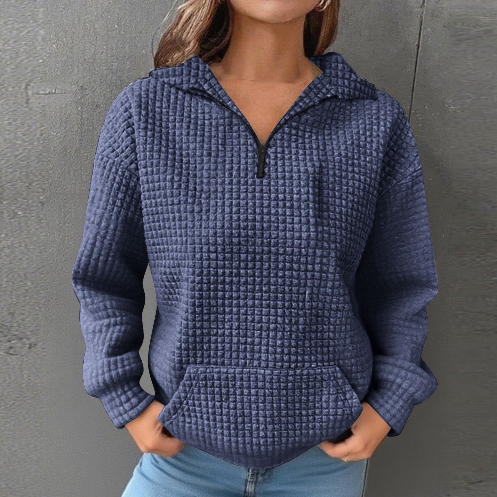 CKpwisy Women's Sweatshrits Waffle Quarter Zip Pullover Fleece ...