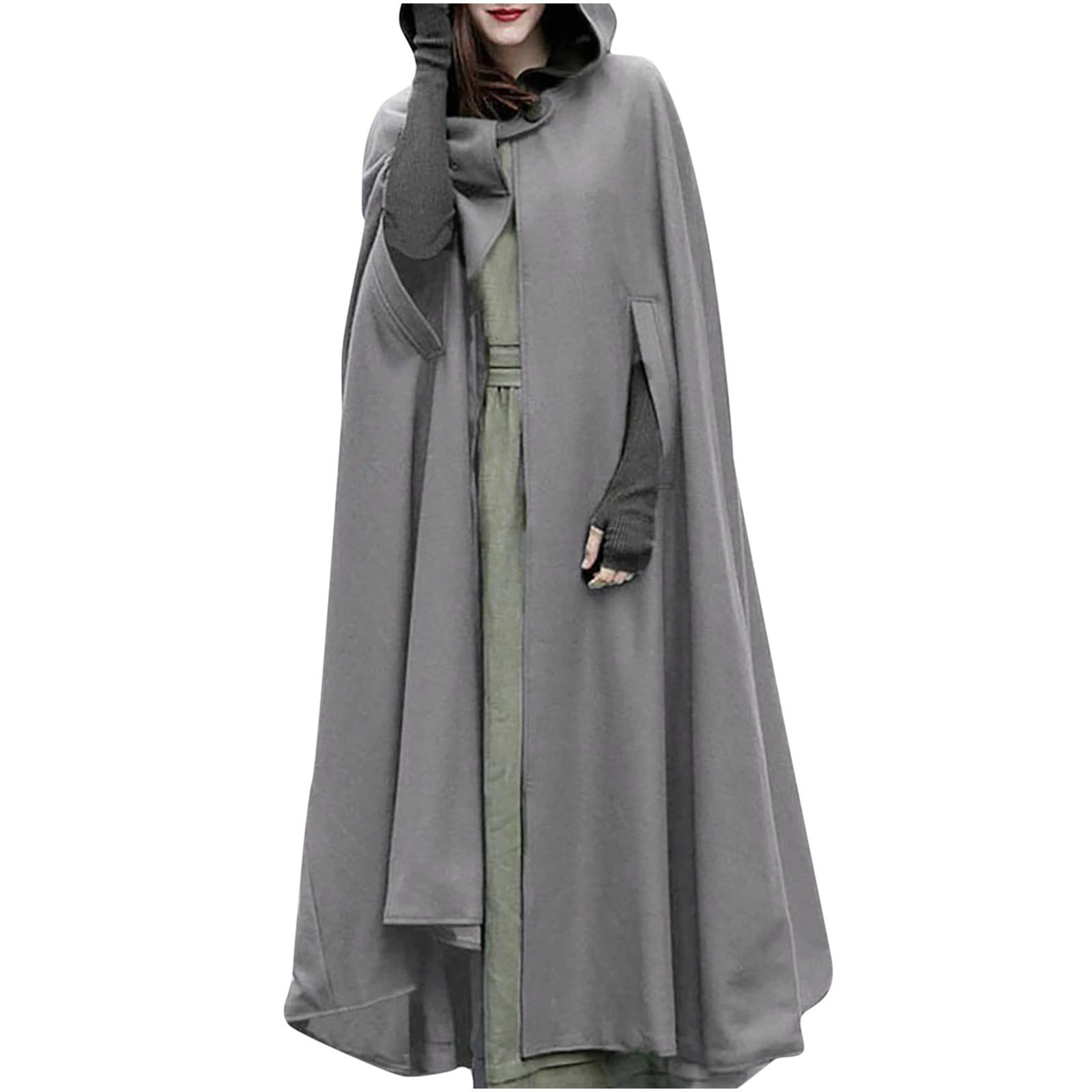 CKpwisy Women's Trench Coat Gothic Long Cloak Fall Winter Hoodies Robe ...