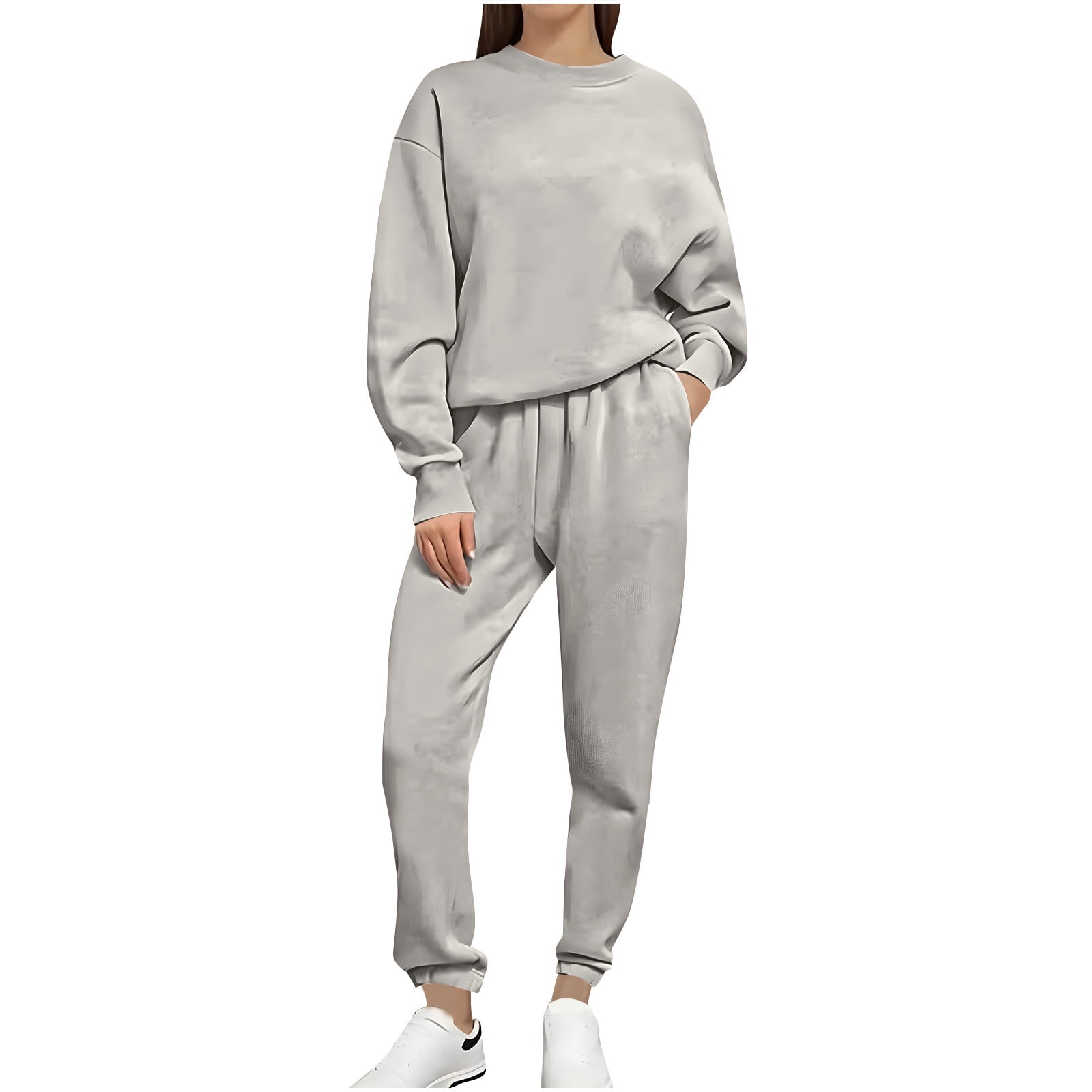 CKpwisy Womens Fall Winter 2 Piece Outfits Fleece Lined Sets Crewneck ...