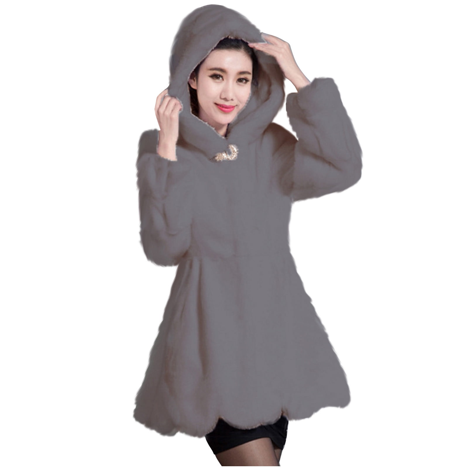 CKpwisy Womens Faux Fur Pullover Elegant Fuzzy Hoodies Soft Trendy Long ...