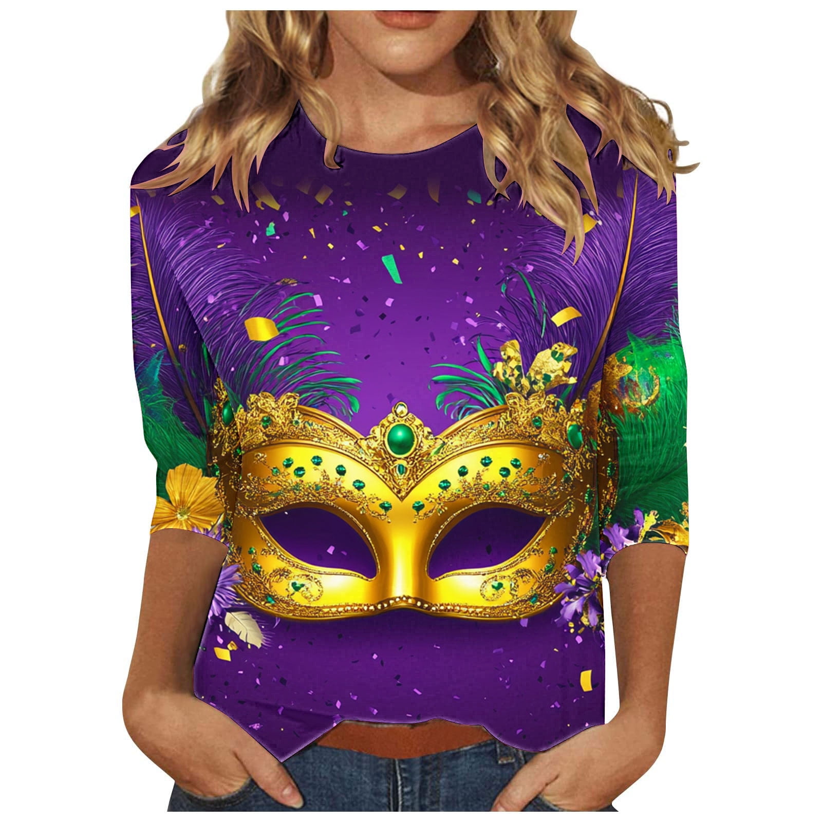 CKpwisy Womens Mardi Gras Tees Blouses Tops Floral Print Womens Fancy ...