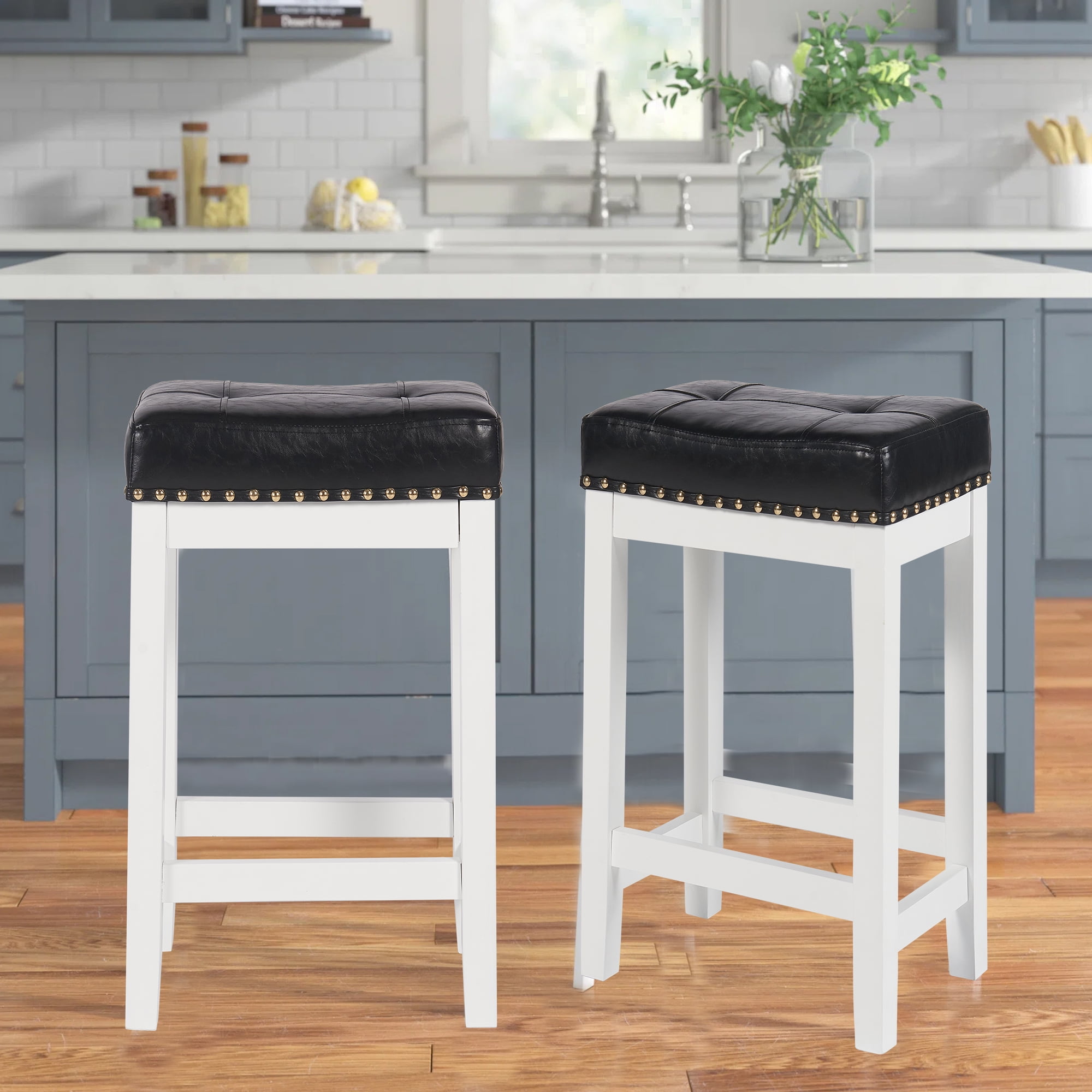 CL.HPAHKL 29 Inch Bar Stools Set of 2, Solid Wood Counter Height Stools ...